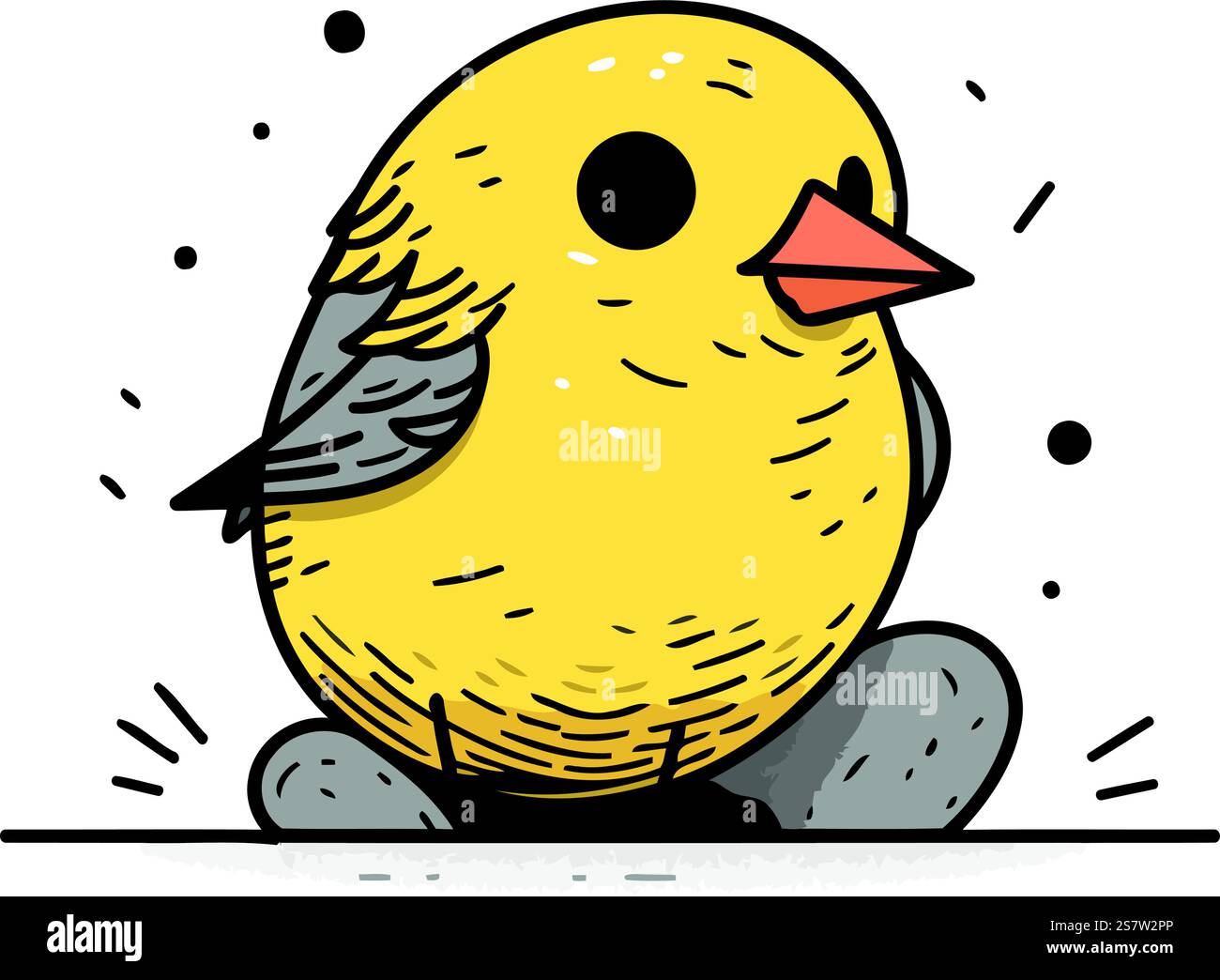 Cute little yellow chick sitting on a stone. Vector illustration Stock ...