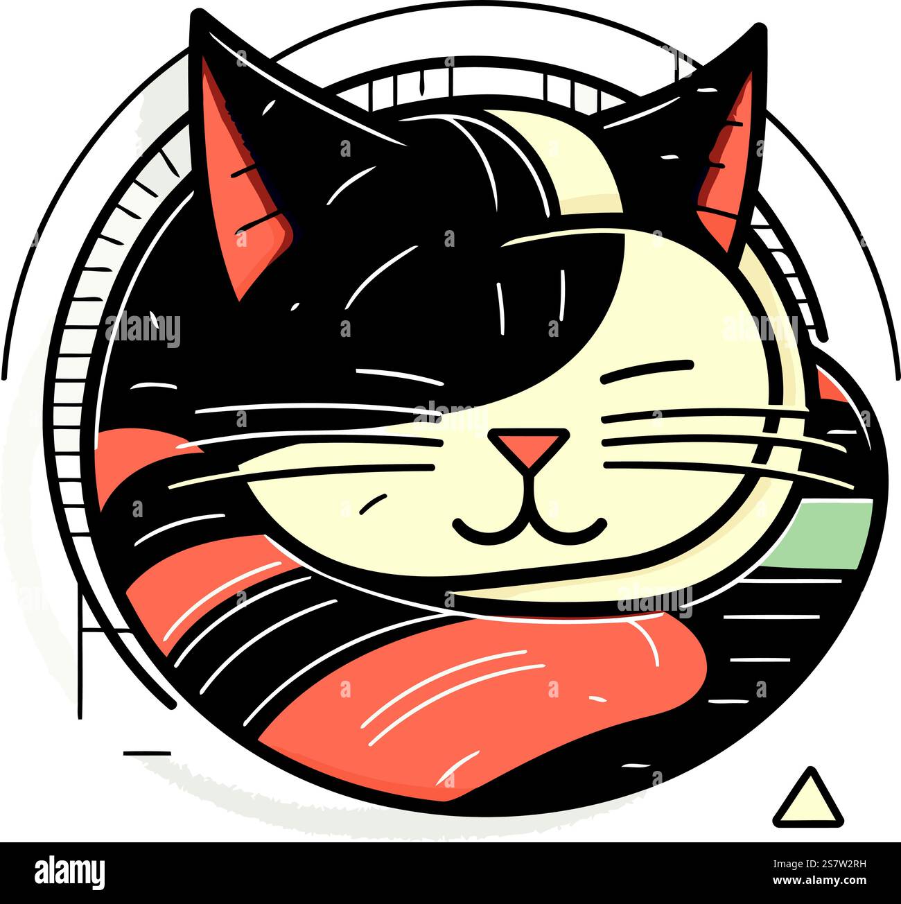 Vector illustration of a cat head in a circle. Cute cartoon character ...