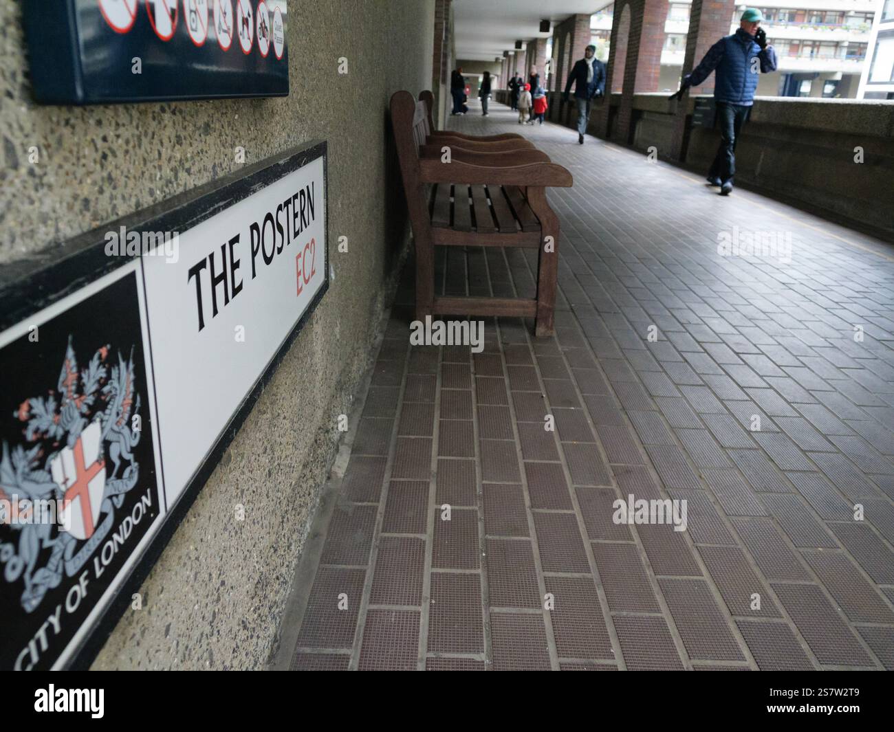 The Postern Highwalk elevated pedestrian walkway in the Barbican Estate ...