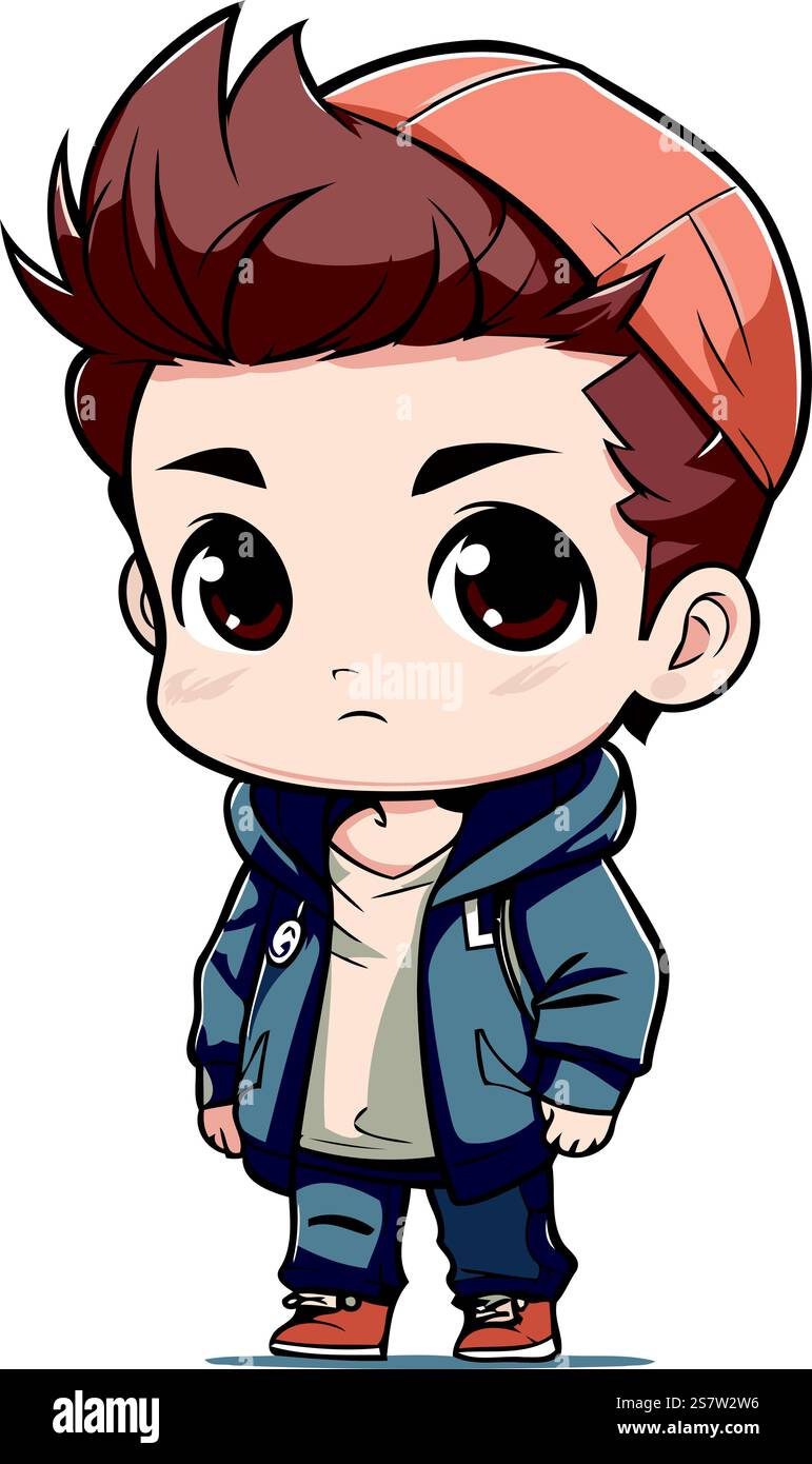 Cute little boy in coat. Vector illustration in cartoon style Stock ...