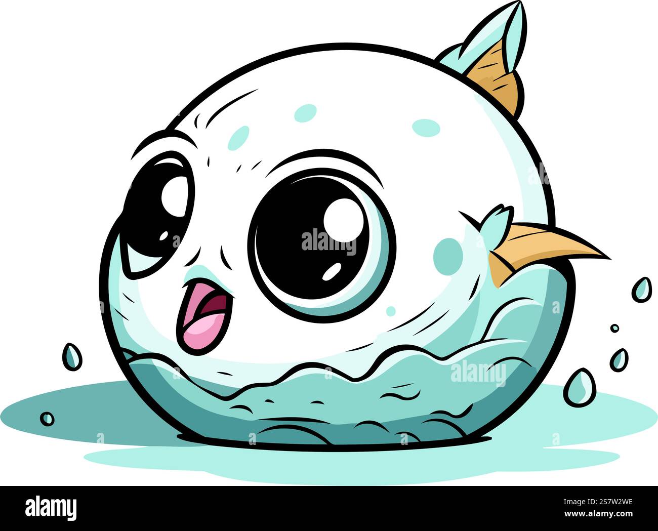 Funny cartoon puffer fish. Vector illustration on white background ...