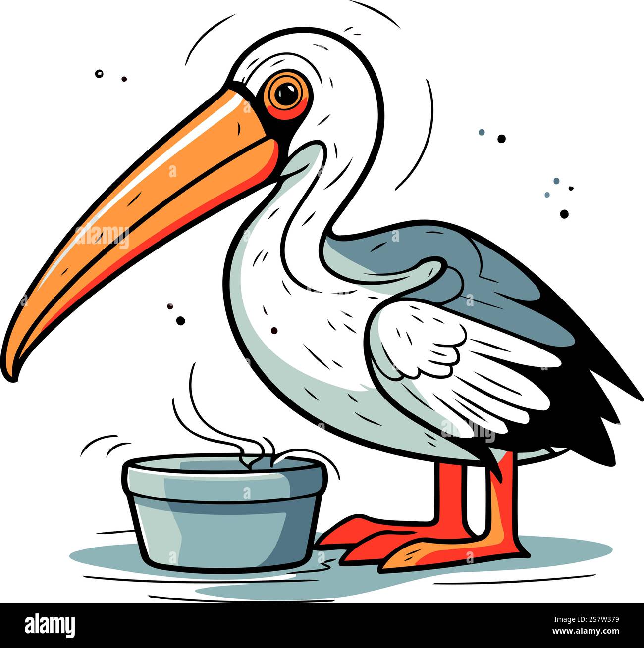 Pelican with a bowl of water. Cartoon vector illustration Stock Vector ...