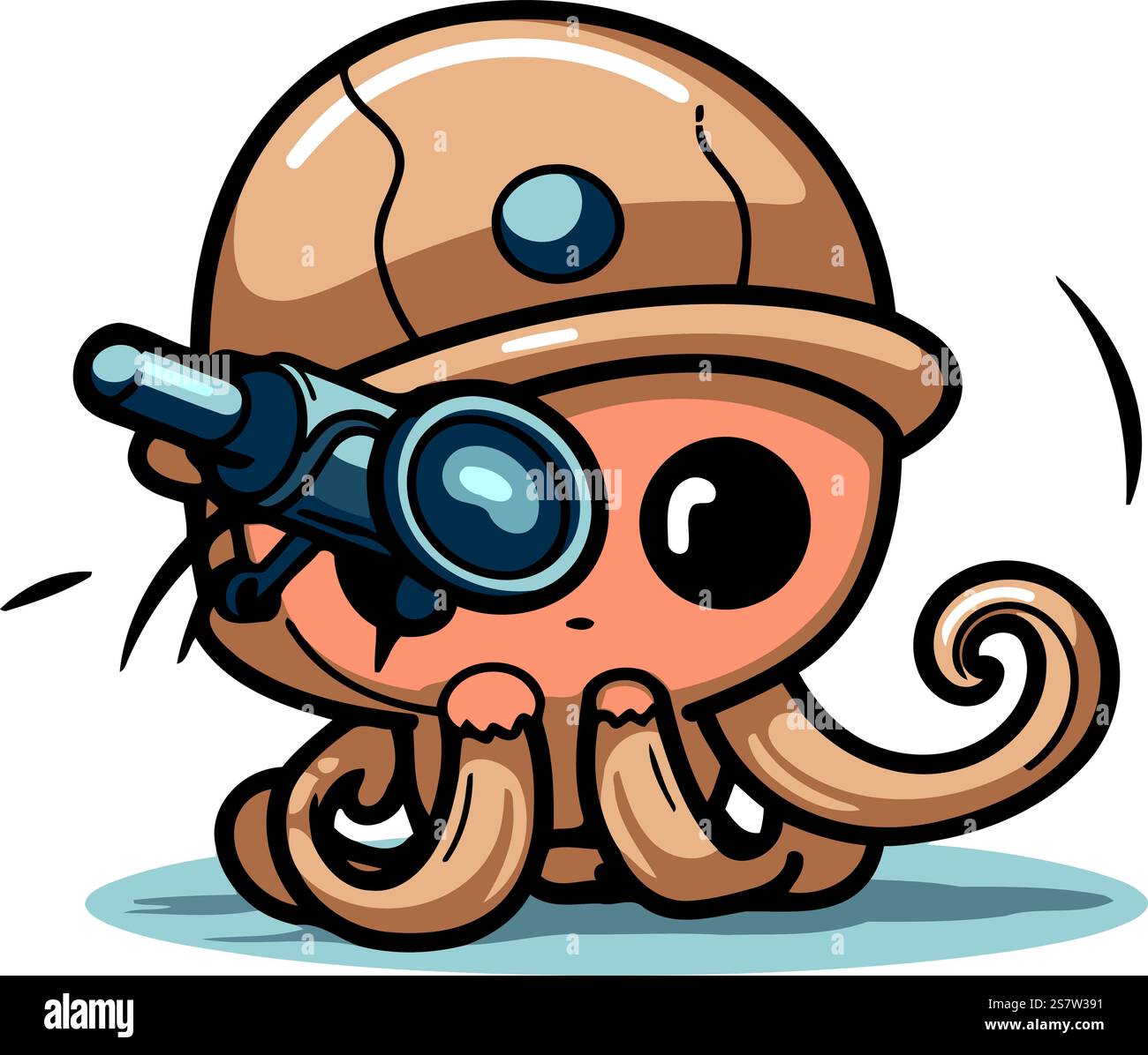 Octopus cartoon character. Cute octopus holding a gun. Vector ...