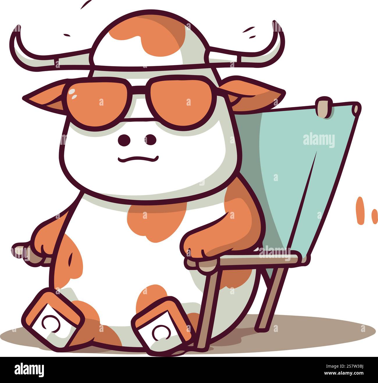 Cute cow in sunglasses sitting on a chair. Vector illustration Stock ...