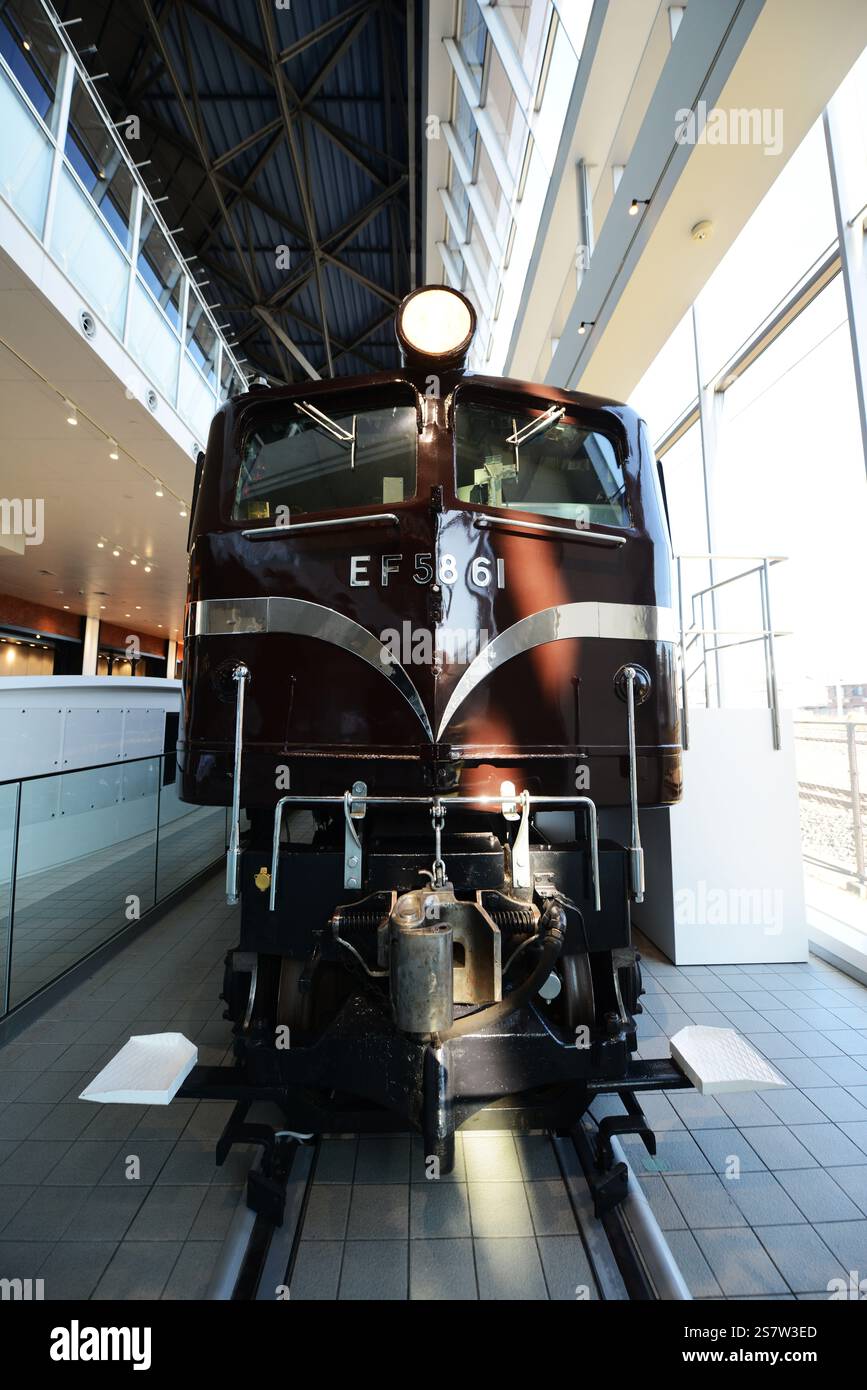 An JNR class EF58 61 electric locomotive displayed at the Railway museum in Omiya, Saitama ...