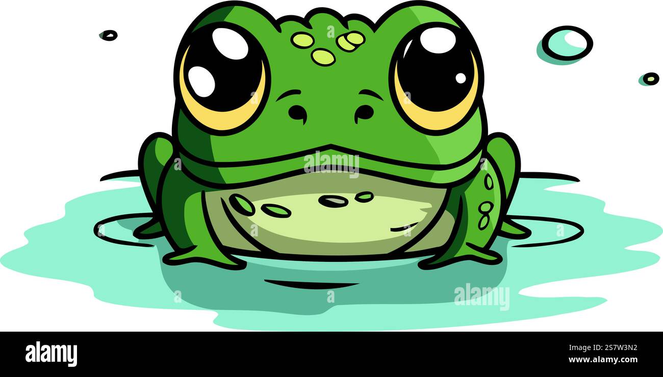 Cute cartoon frog in water. Vector illustration isolated on white ...