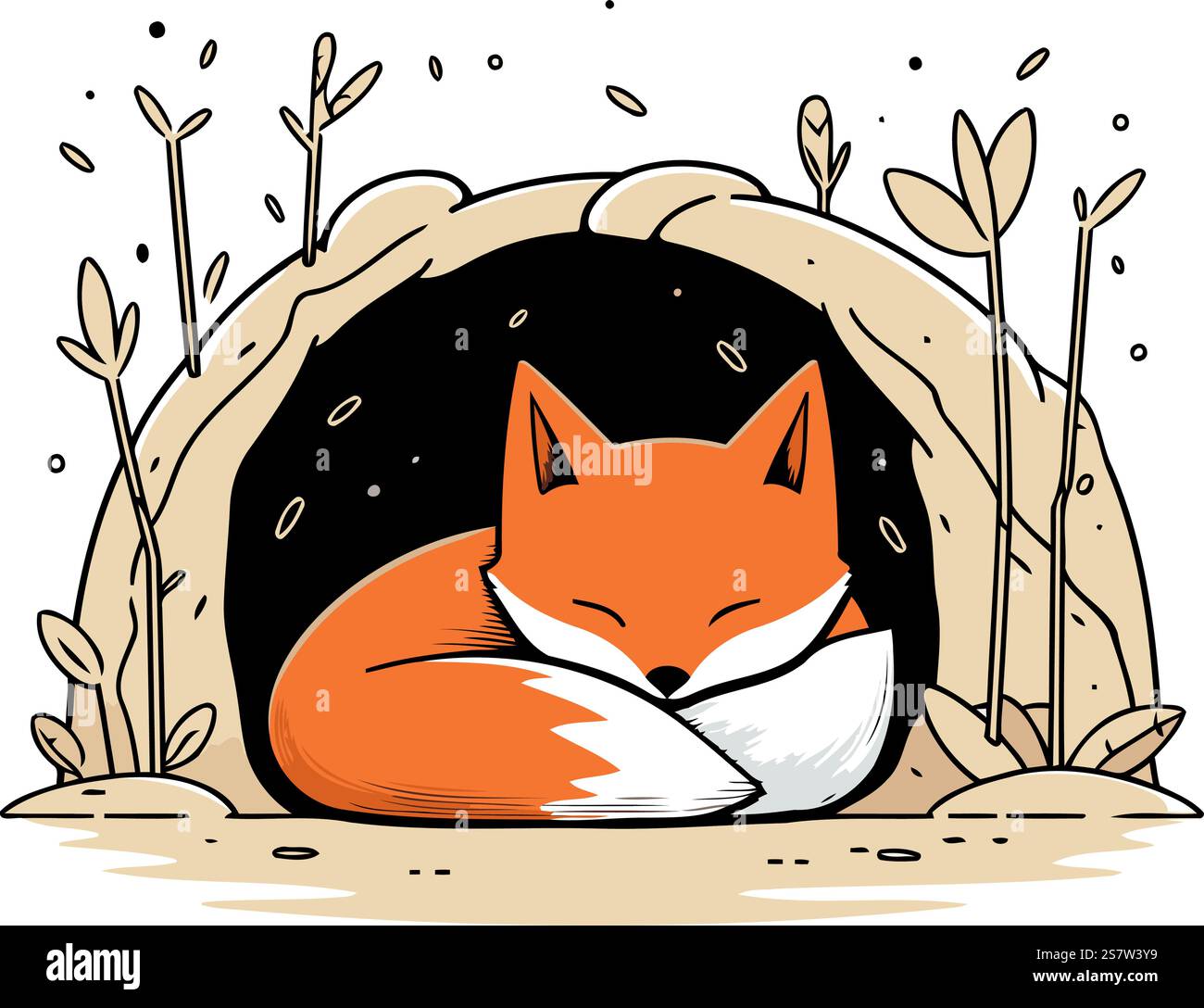 Cute fox sleeping in the chimney. Vector cartoon illustration Stock ...