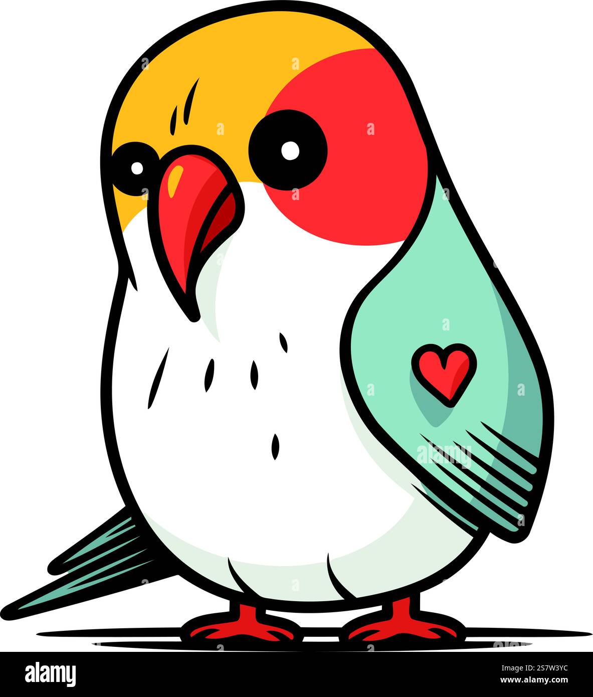 Cute parrot with heart isolated on white background. Vector ...