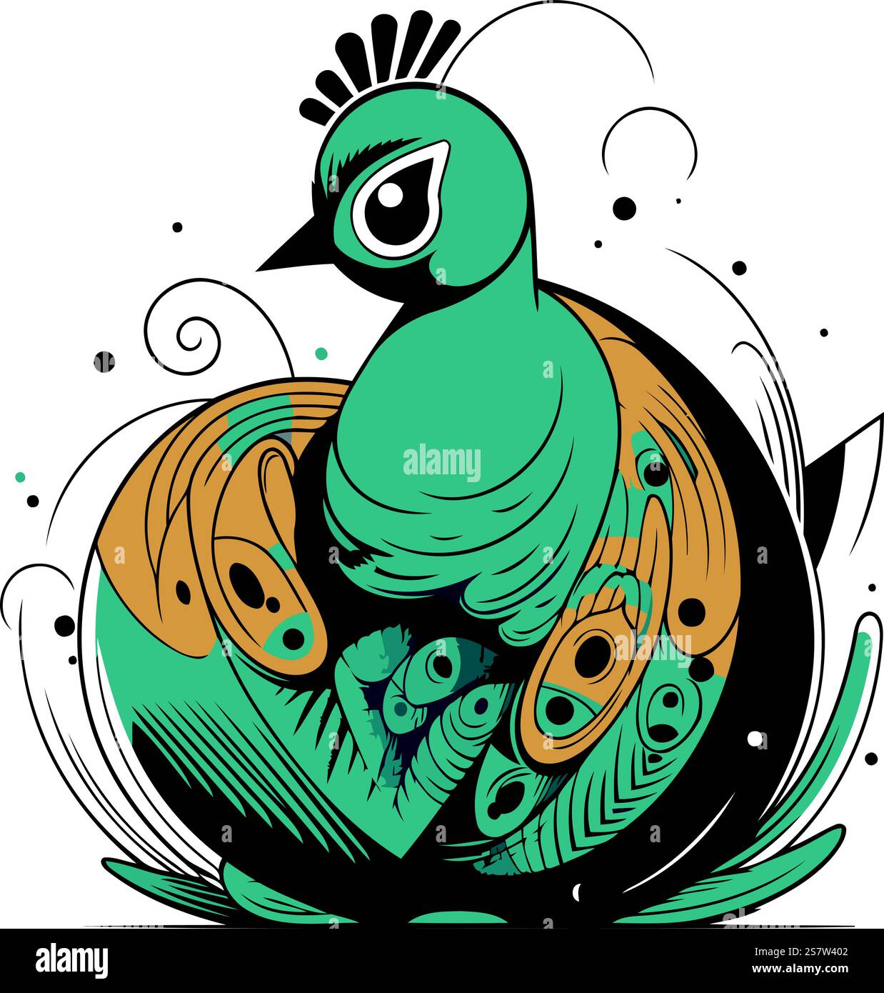 Vector illustration of a peacock in the shape of a circle Stock Vector ...