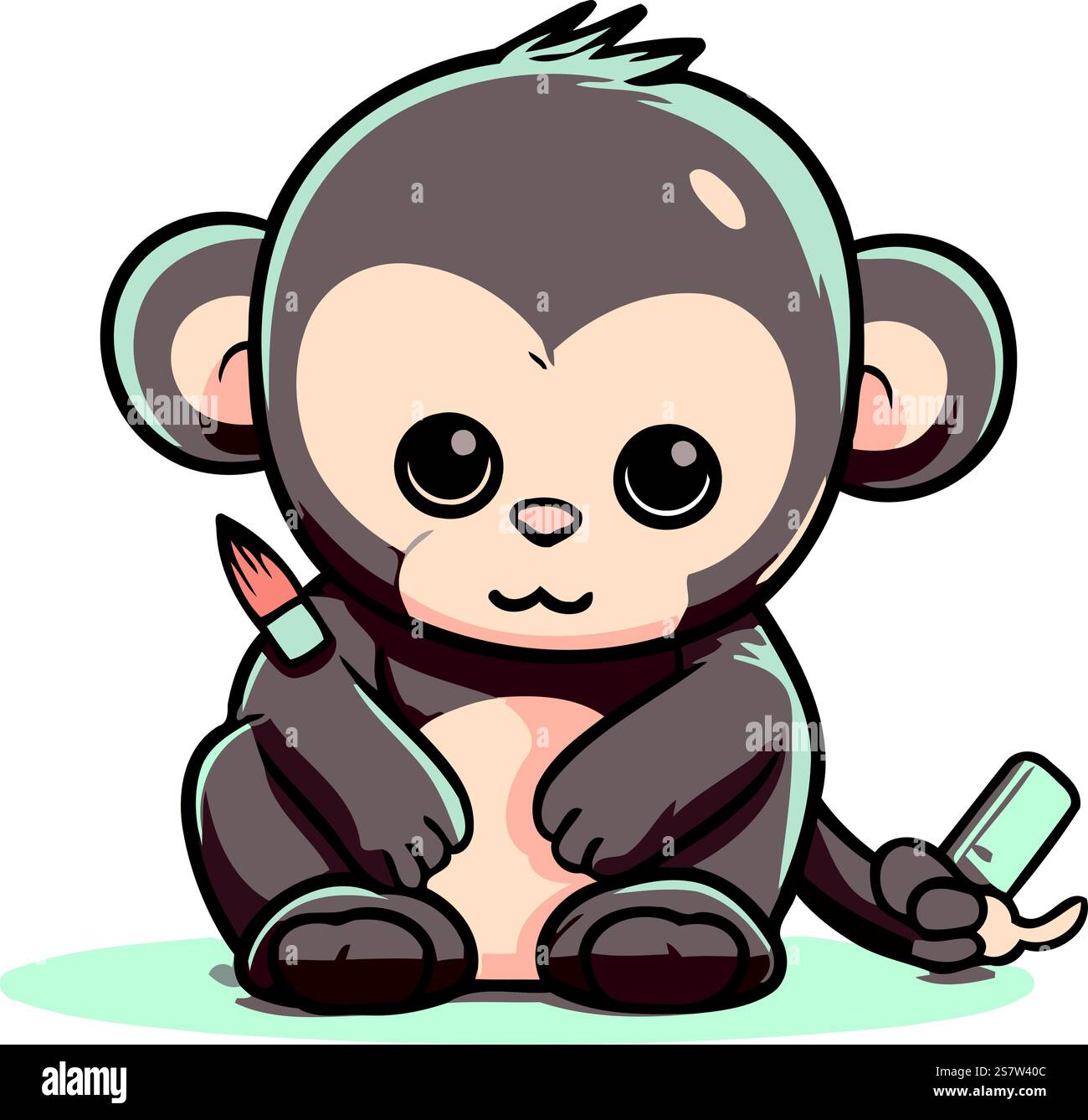 Monkey Cartoon Mascot Character with Phone Vector Illustration Stock ...