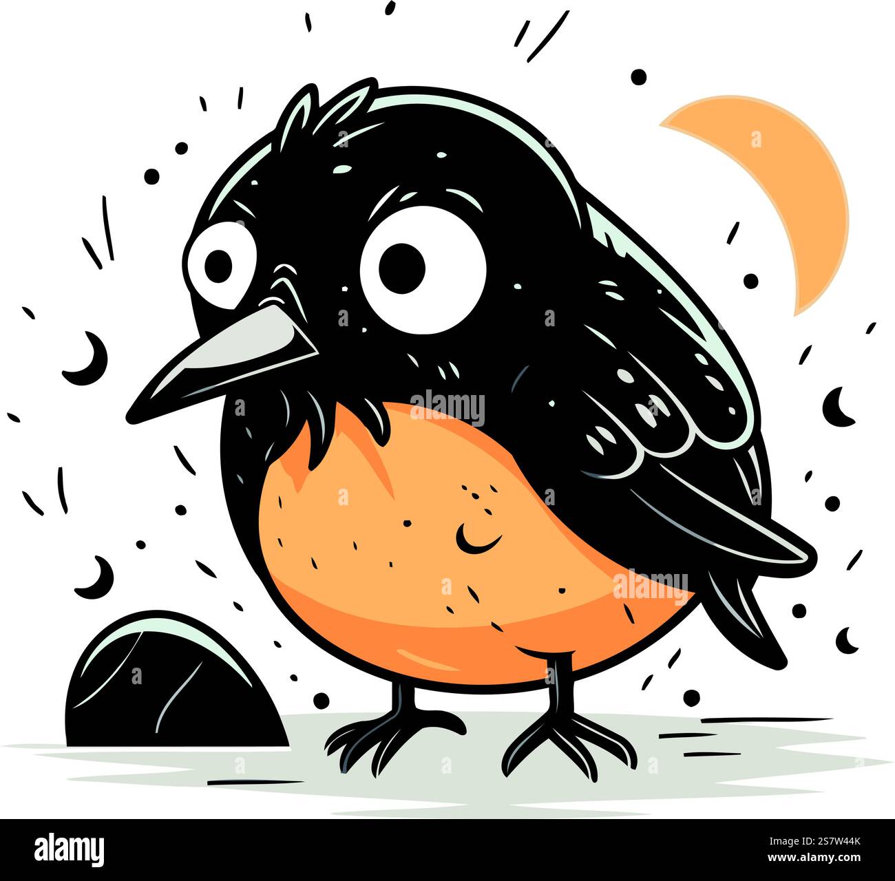 Cute cartoon black robin. Vector illustration isolated on white ...