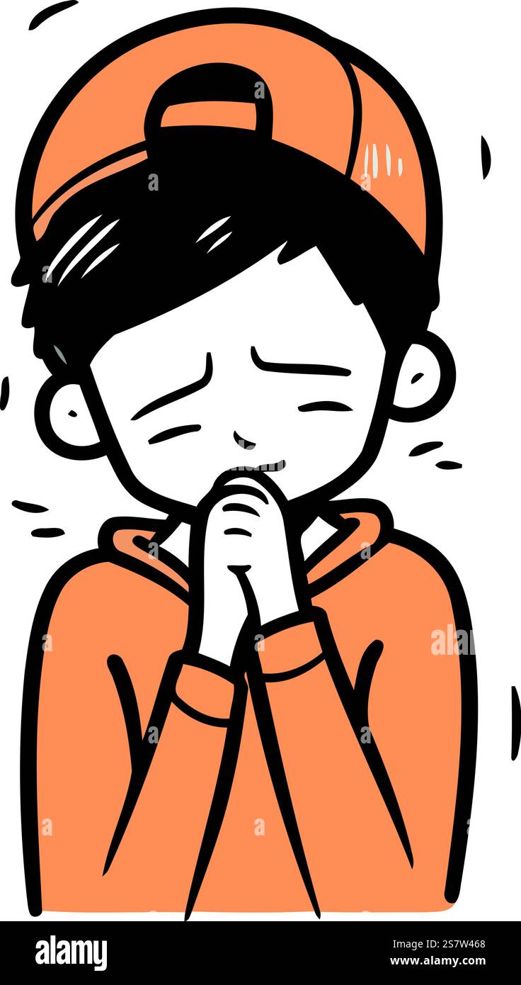 Prayer boy doodle cartoon vector illustration hand drawn Stock Vector ...