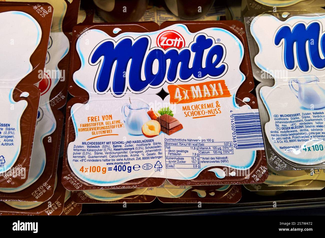 Zott Monte, Milchdessert Schoko-Nuss, 4x100g Becher *** Zott Monte ...