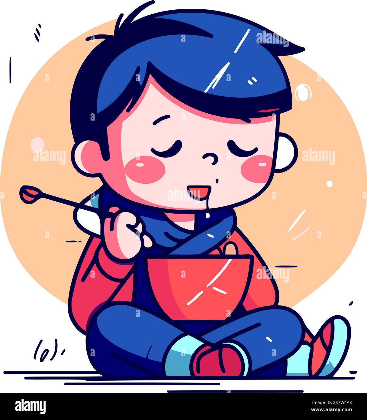 Cute little boy eating soup. Vector illustration in cartoon style Stock ...