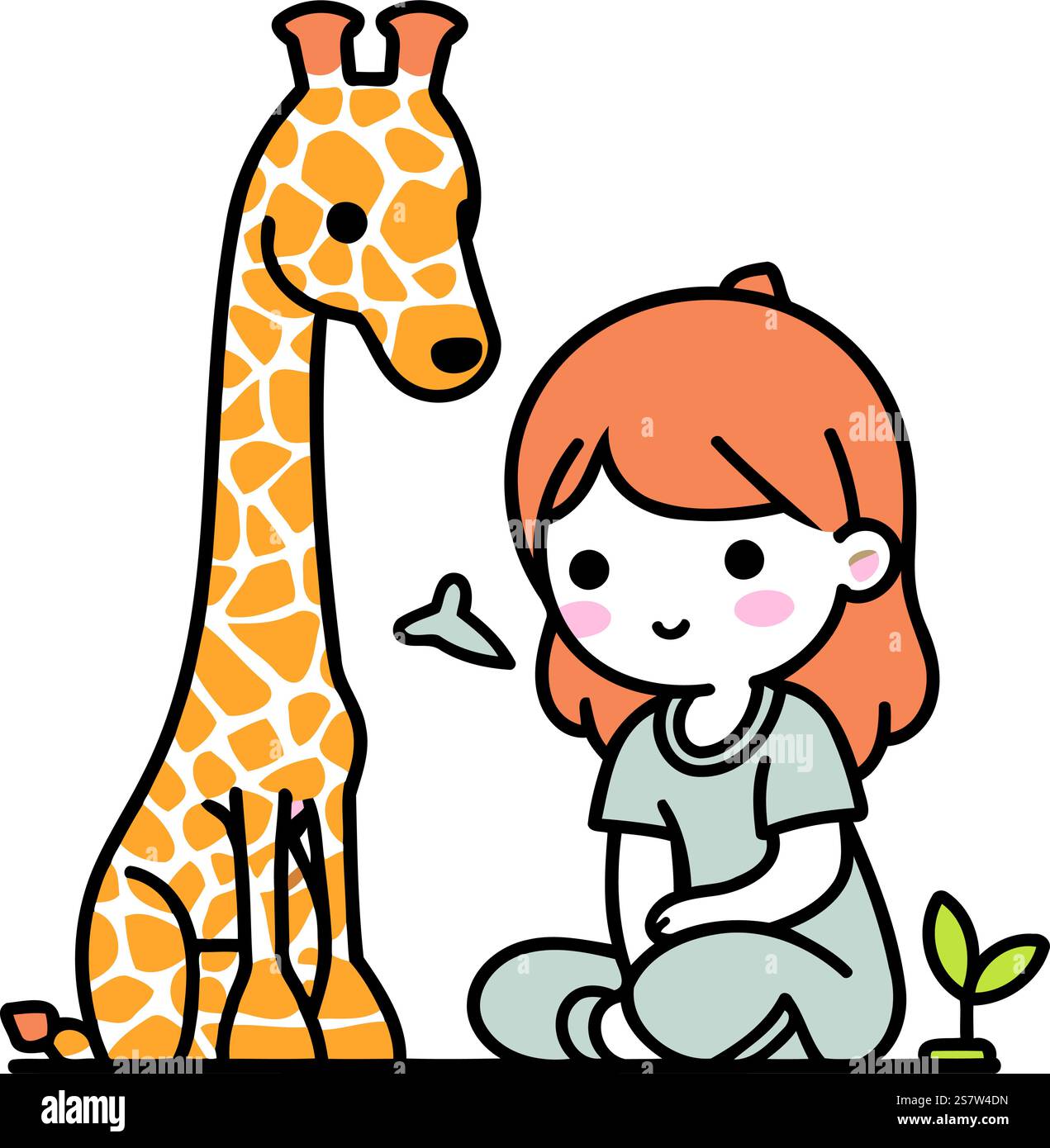 Cute little girl and giraffe. Vector illustration in cartoon style ...