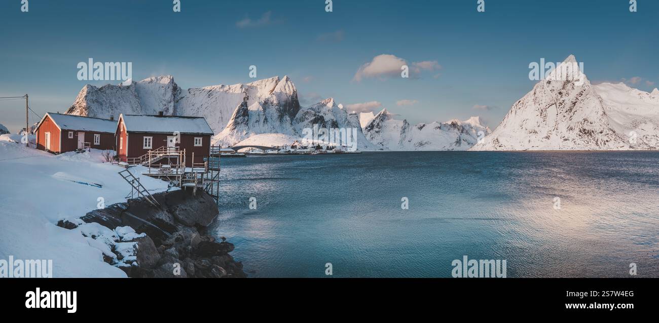 Lofoten Islands, Reine, Norway and Hamnoy fishing village with red ...
