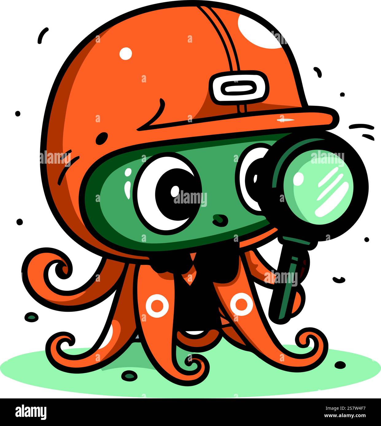 Cute octopus cartoon character with magnifying glass. Vector ...
