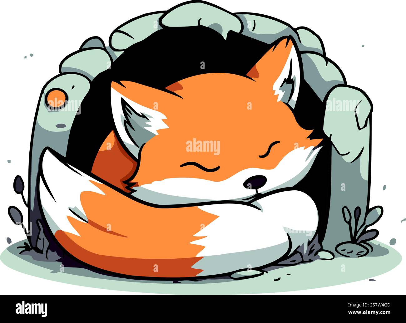 Cute fox sleeping in the cat house. Vector cartoon illustration Stock ...