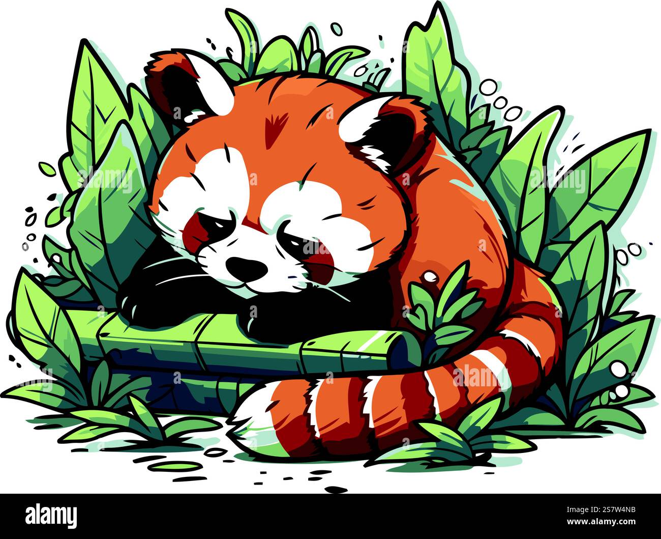 Cute red panda sleeping in bamboo basket. Vector illustration Stock ...