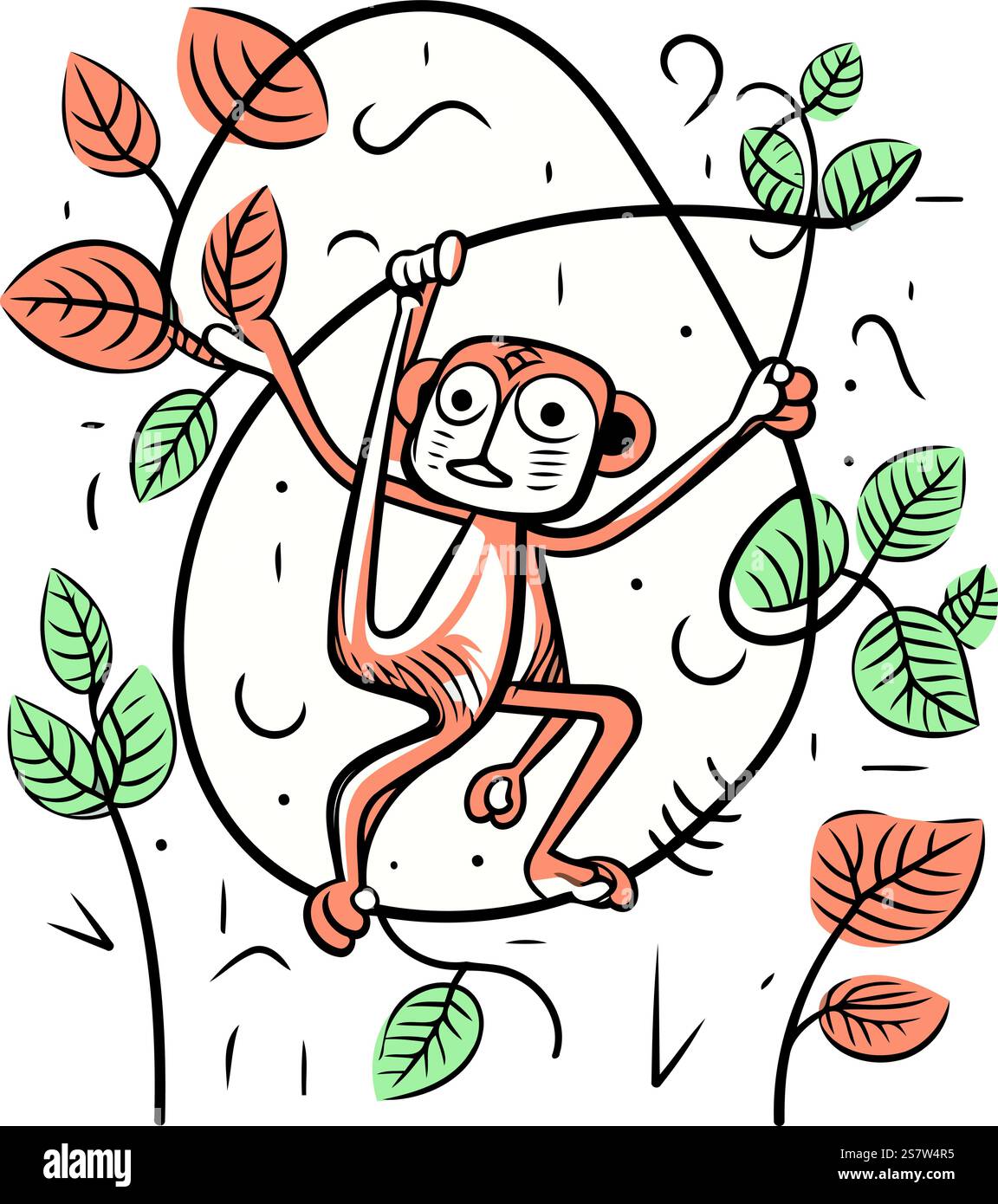 Monkey climbing a tree. Vector illustration in doodle style Stock ...