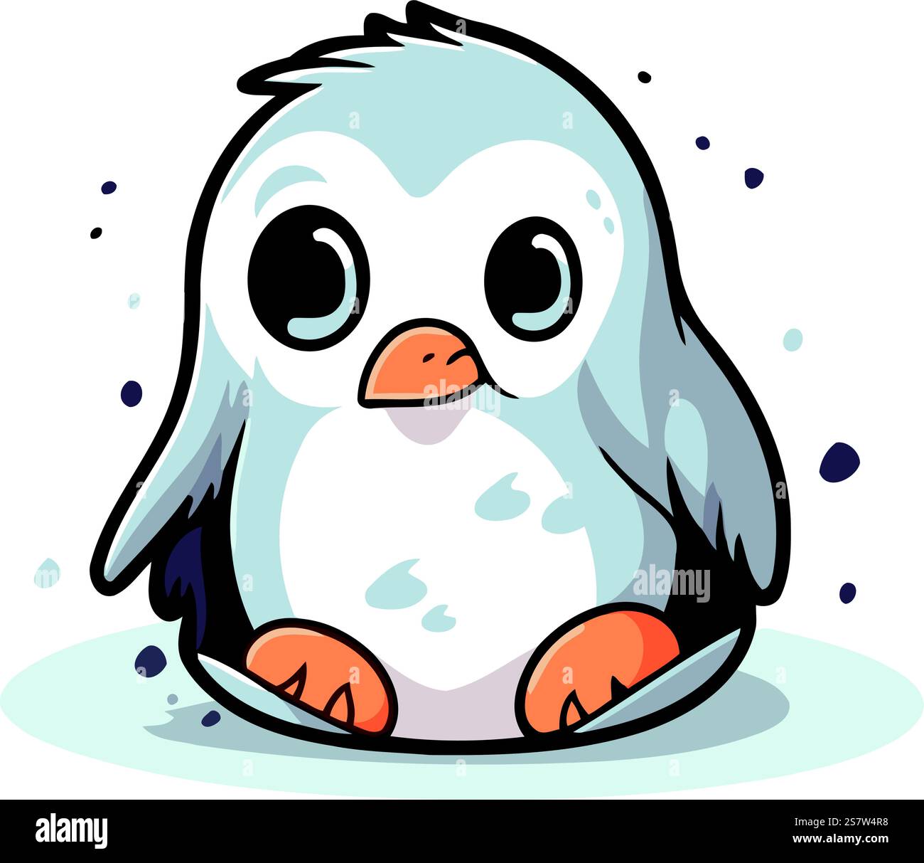Cute cartoon penguin sitting on the ground. Vector illustration Stock ...