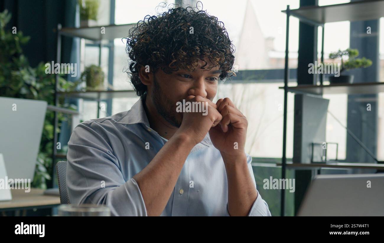 Excited shocked guy surprised Arabian Indian man office manager ...