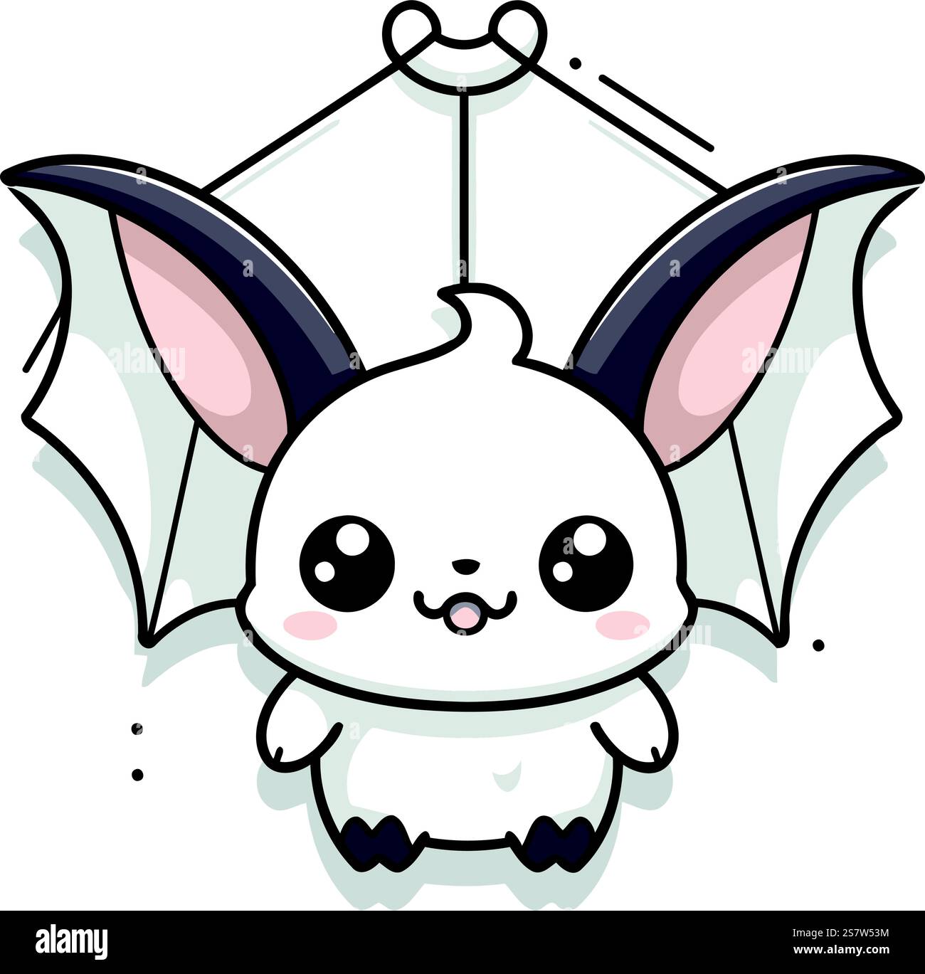 Cute cartoon rabbit with wings hanging on the rope. Vector illustration ...