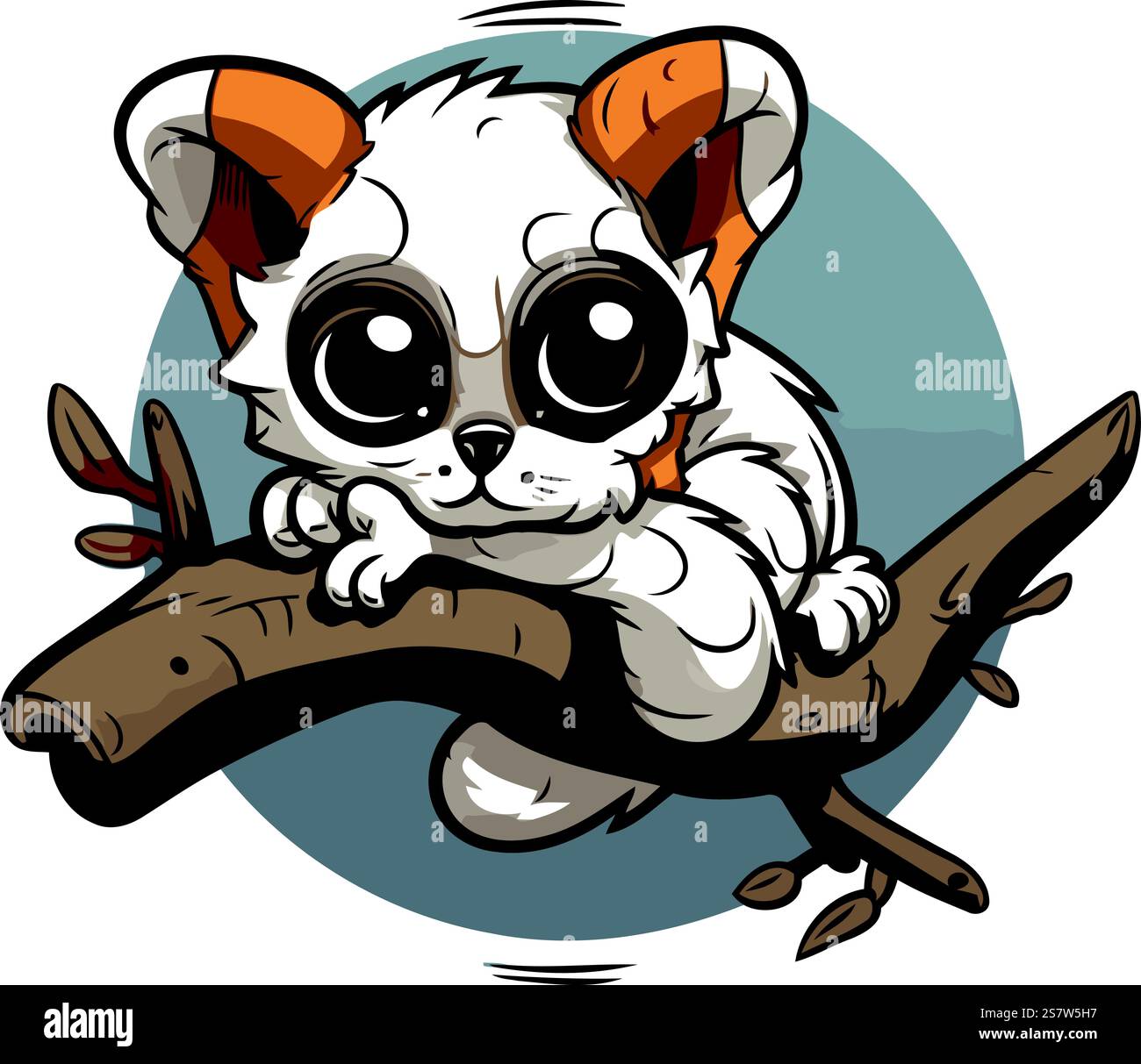 Cute cartoon panda with big eyes sitting on a tree branch Stock Vector ...