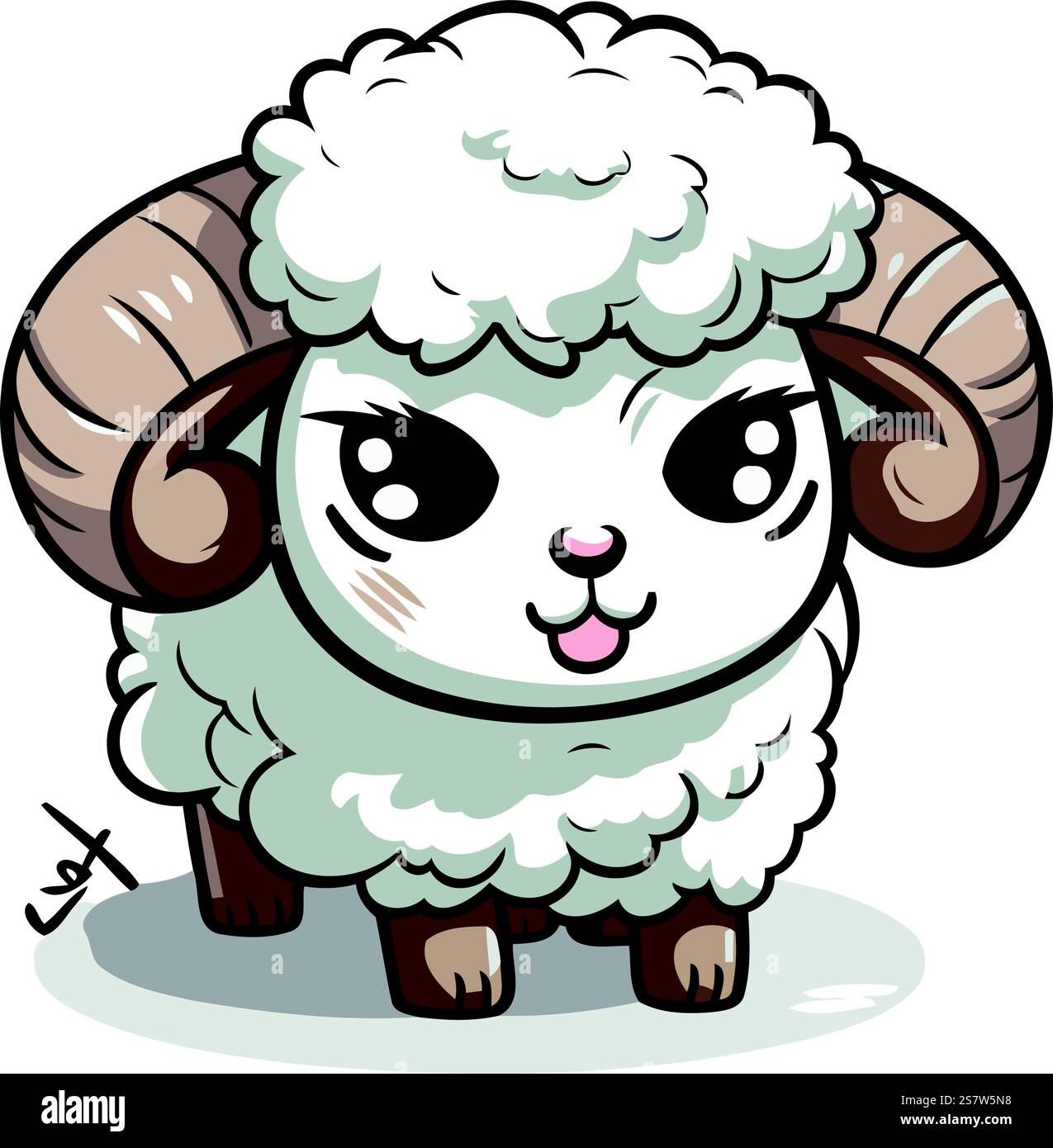 Cute cartoon sheep with big eyes and long hair. Vector illustration ...