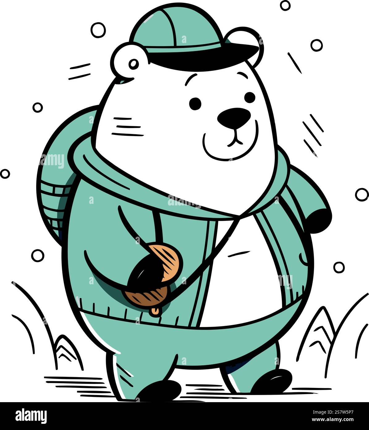 Polar bear in winter clothes with a brush. Vector illustration Stock ...