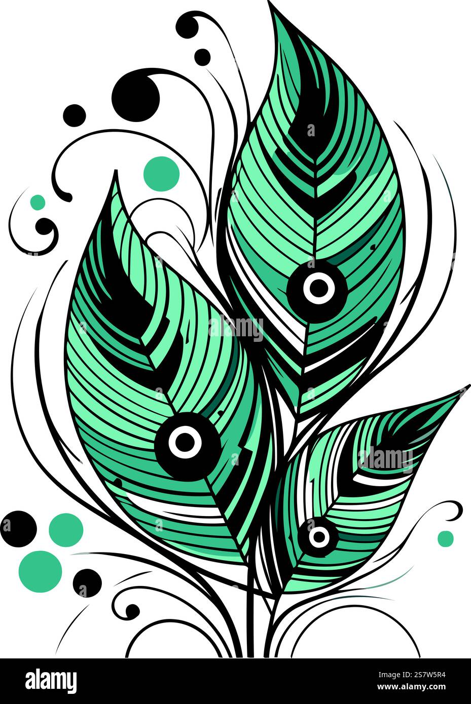 Vector illustration of stylized peacock feathers. Floral design element ...