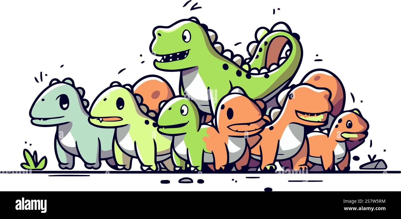 Cute dinosaurs family. Vector illustration. Cute cartoon dinosaurs ...