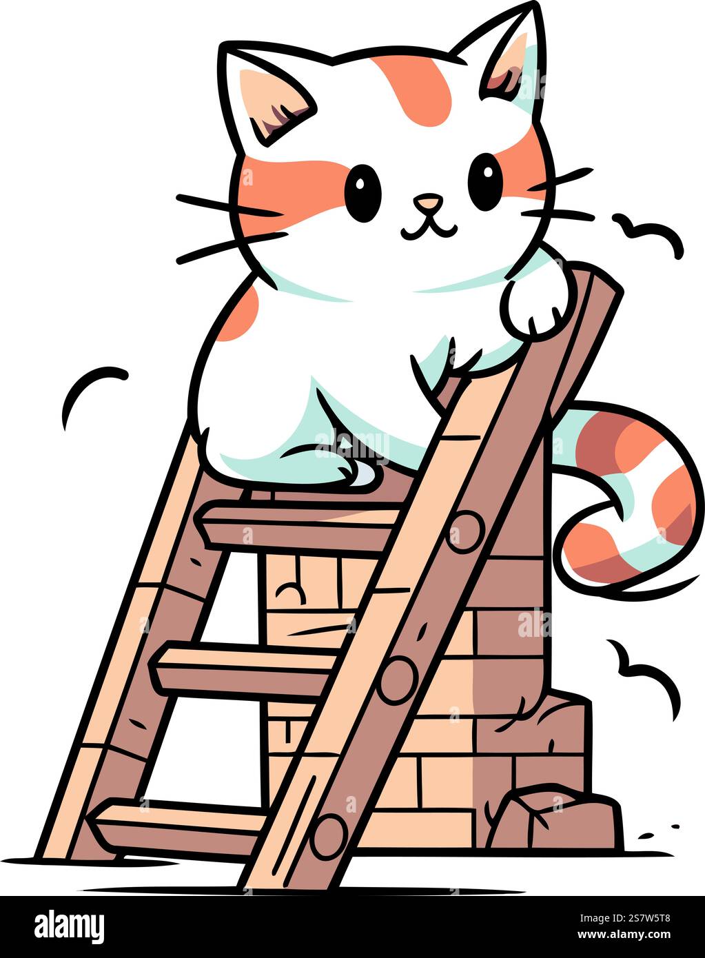 Cute cat climbing on the ladder. Vector illustration in cartoon style ...