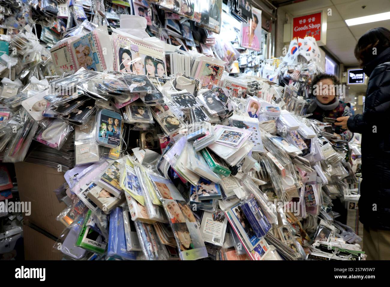 The photo shows a K-pop merchandise store in the Myeongdong district of ...