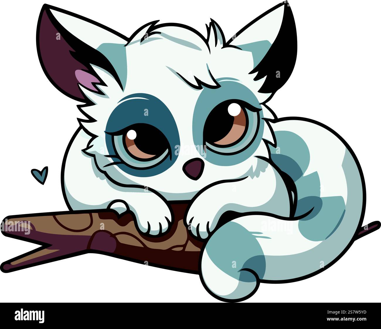 Cute cartoon cat sitting on a tree branch. Vector illustration Stock ...