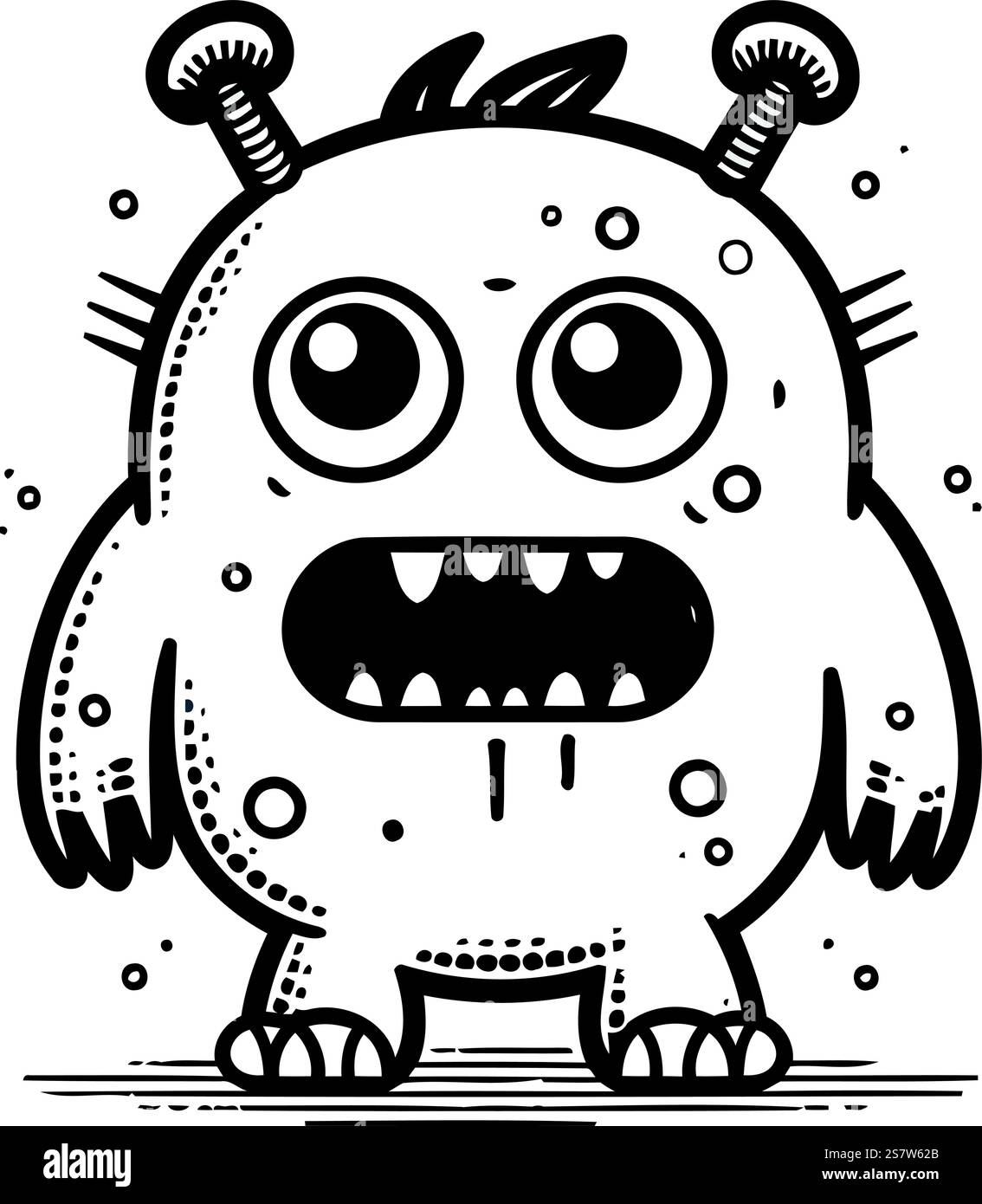 Funny cartoon monster. Black and white vector illustration for coloring ...