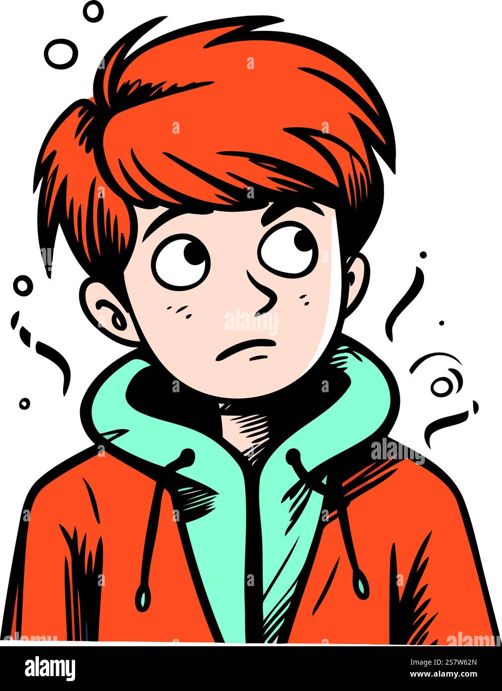 sad boy with red hair in winter coat. vector illustration Stock Vector ...