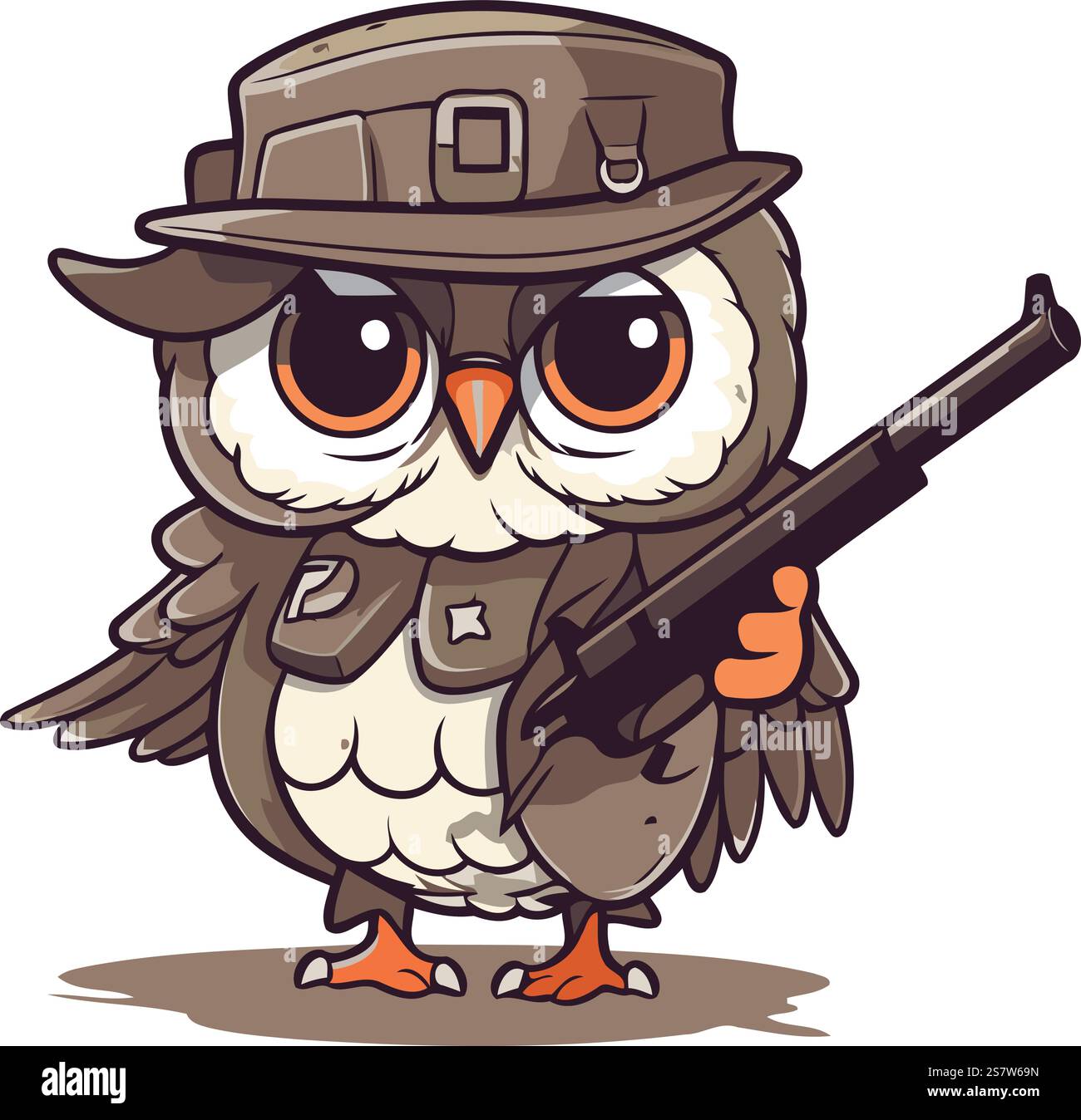 Owl with a gun in his hand. Cartoon vector illustration Stock Vector ...