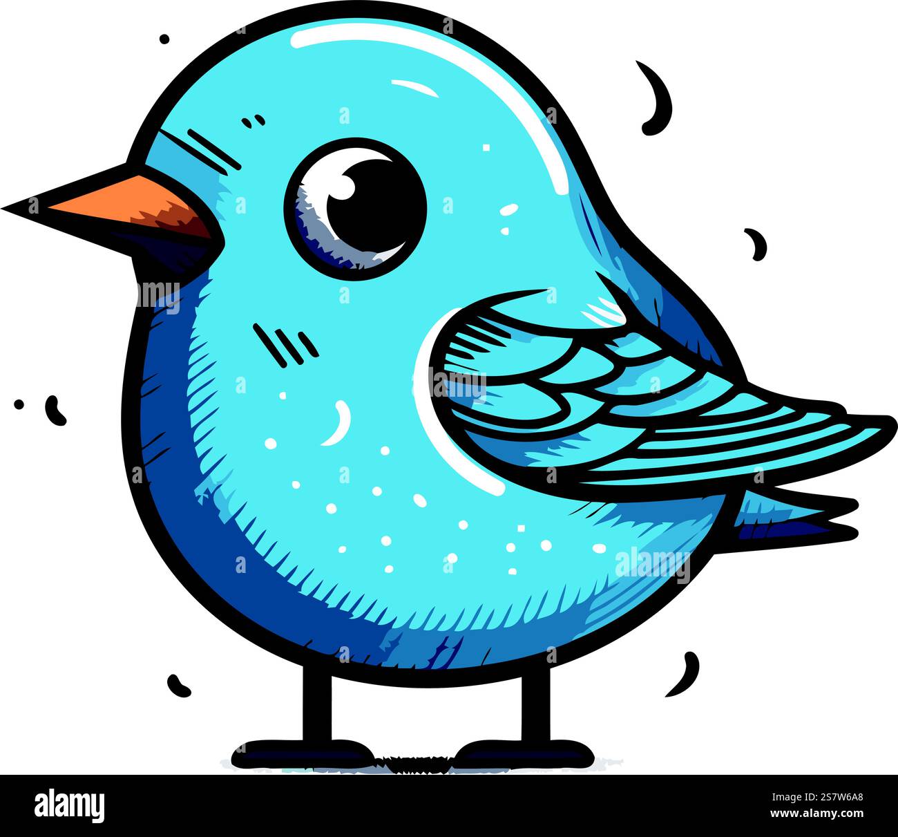 Cute cartoon blue bird isolated on white background. Vector ...