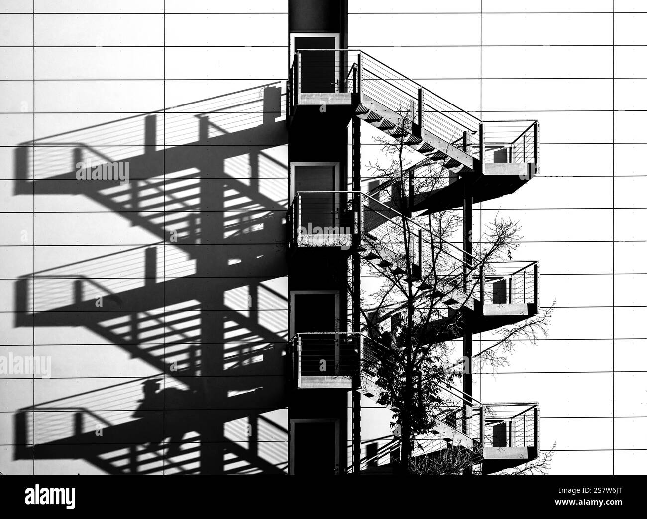 External staircases with shadows cast by a modern office building ...