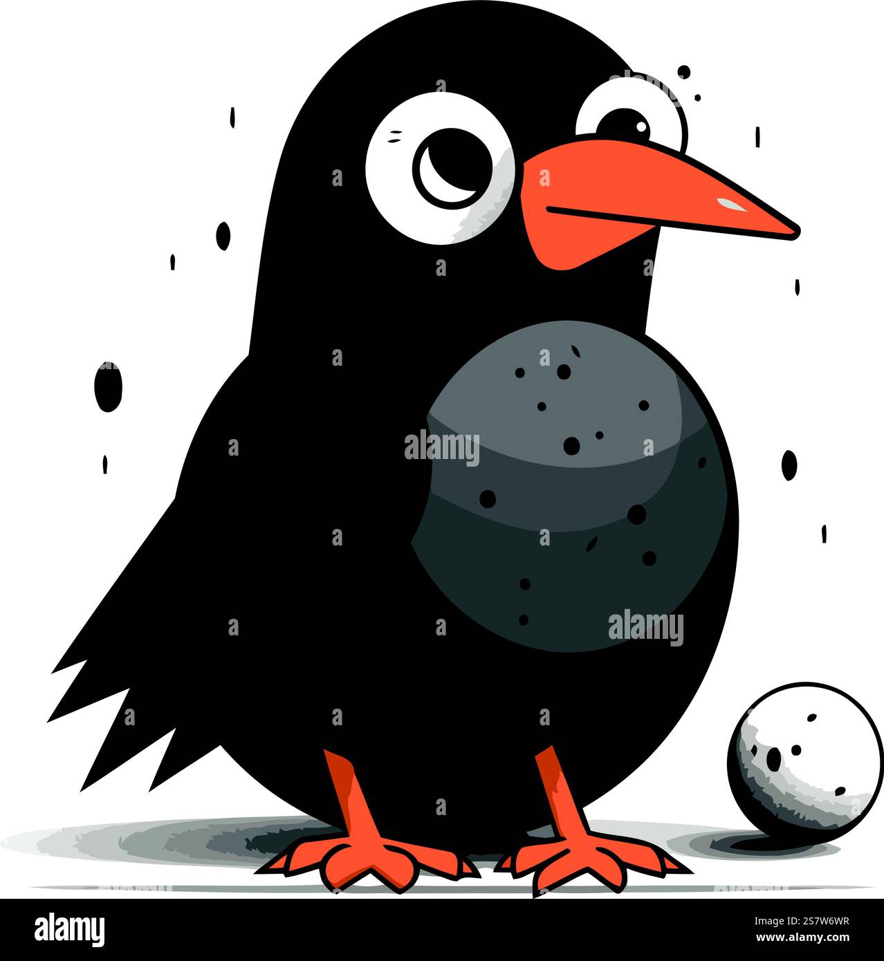 Cute black crow with a ball on a white background. Vector illustration ...