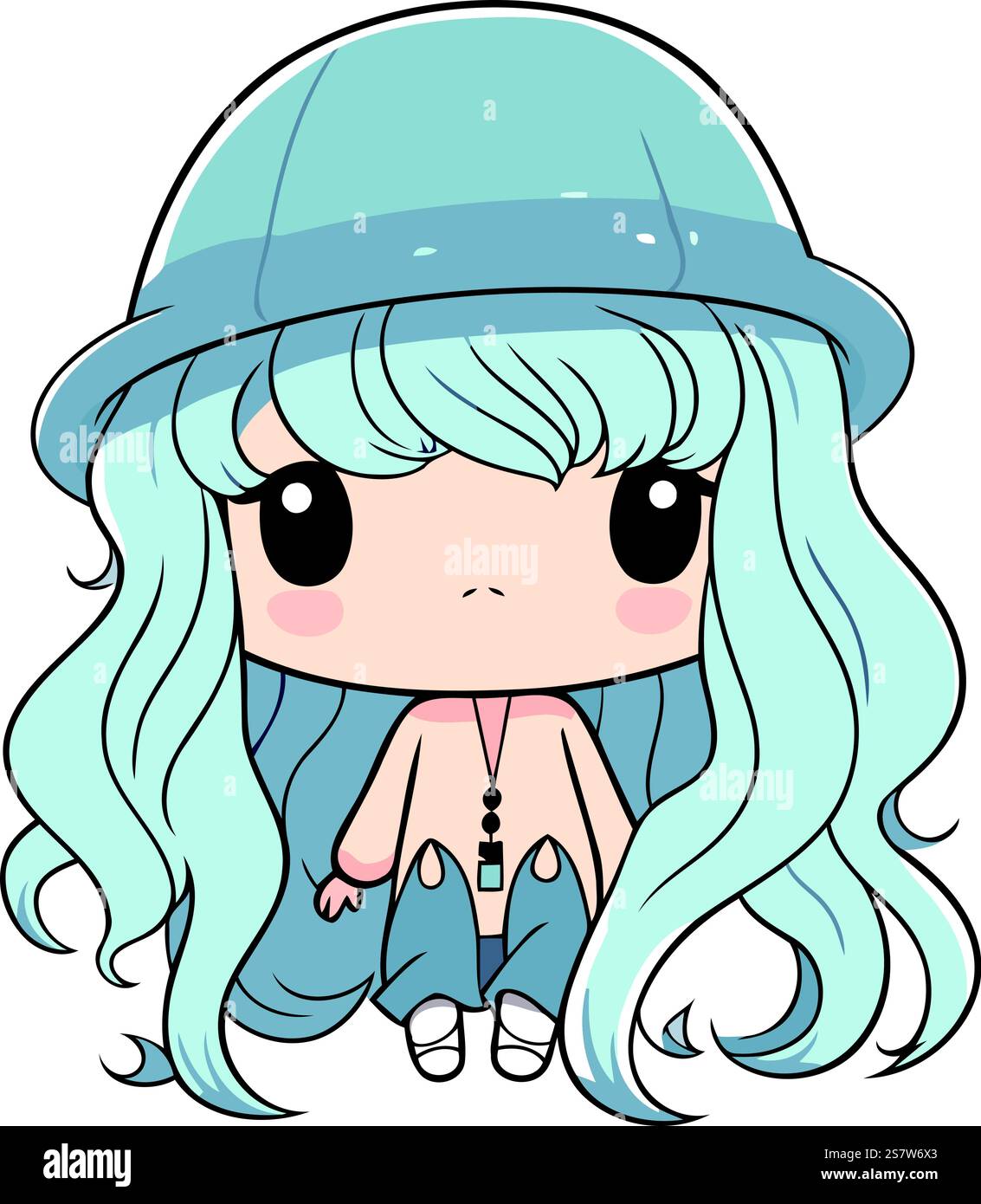 Cute cartoon girl with long hair and hat. Vector illustration Stock Vector Image & Art - Alamy