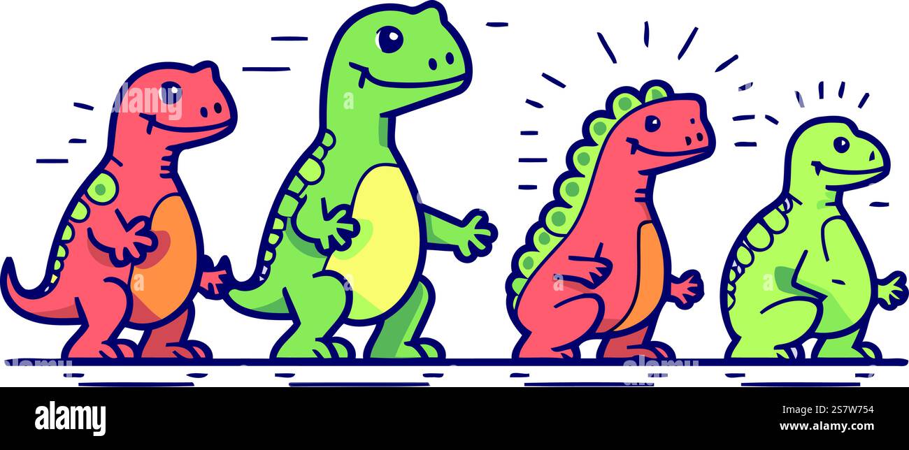 Cute dinosaurs in line art style. Vector illustration on white ...