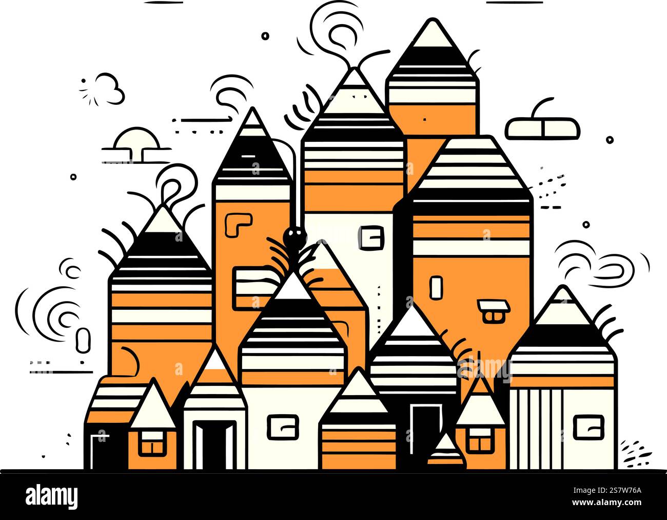 Colorful vector illustration of a cute cartoon houses in the city Stock ...
