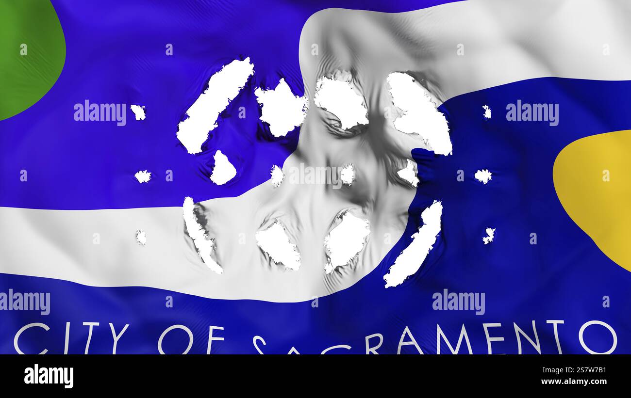 Sacramento city, capital of California state flag with a small holes ...