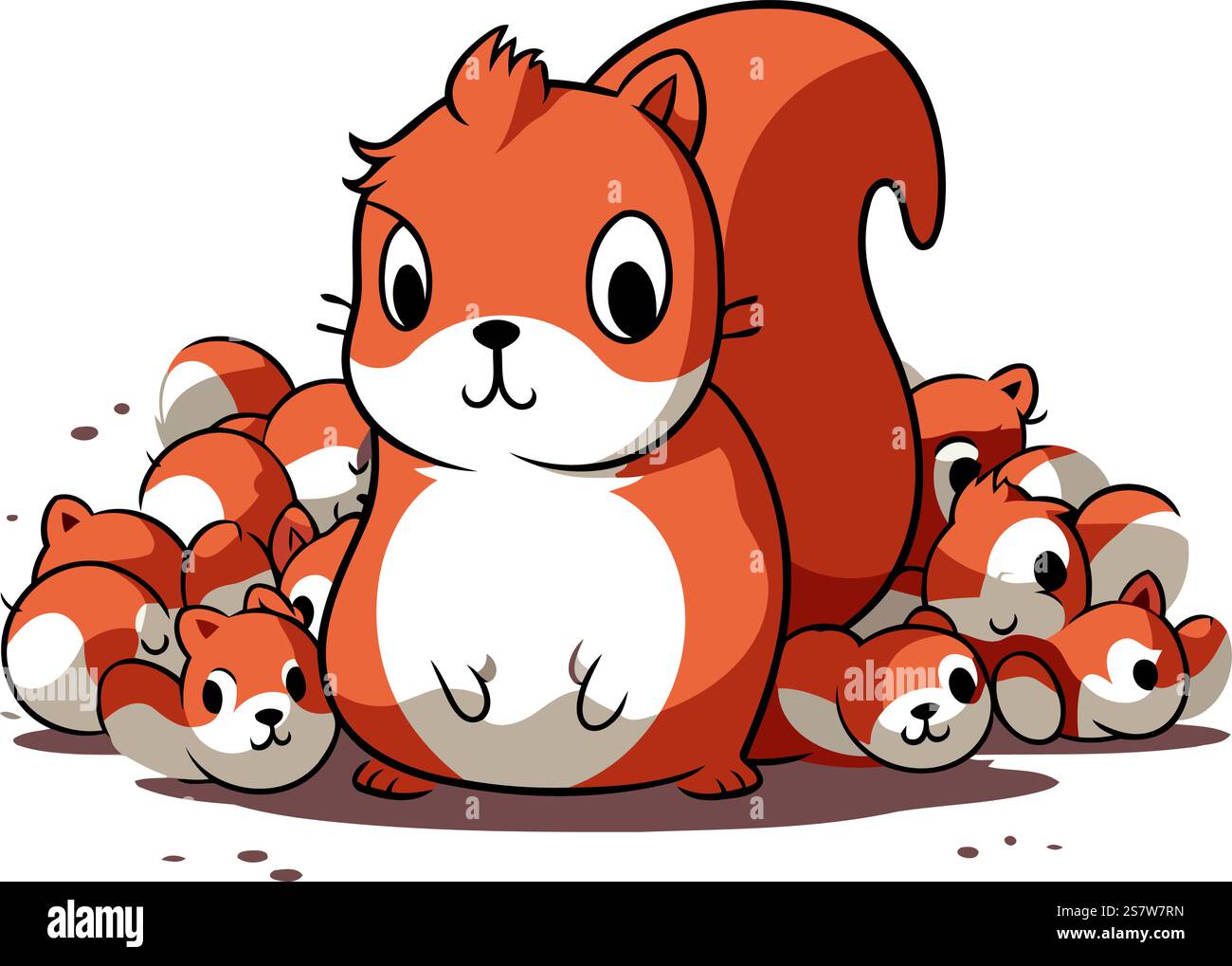 Cute little squirrel with a group of baby squirrels. Vector ...