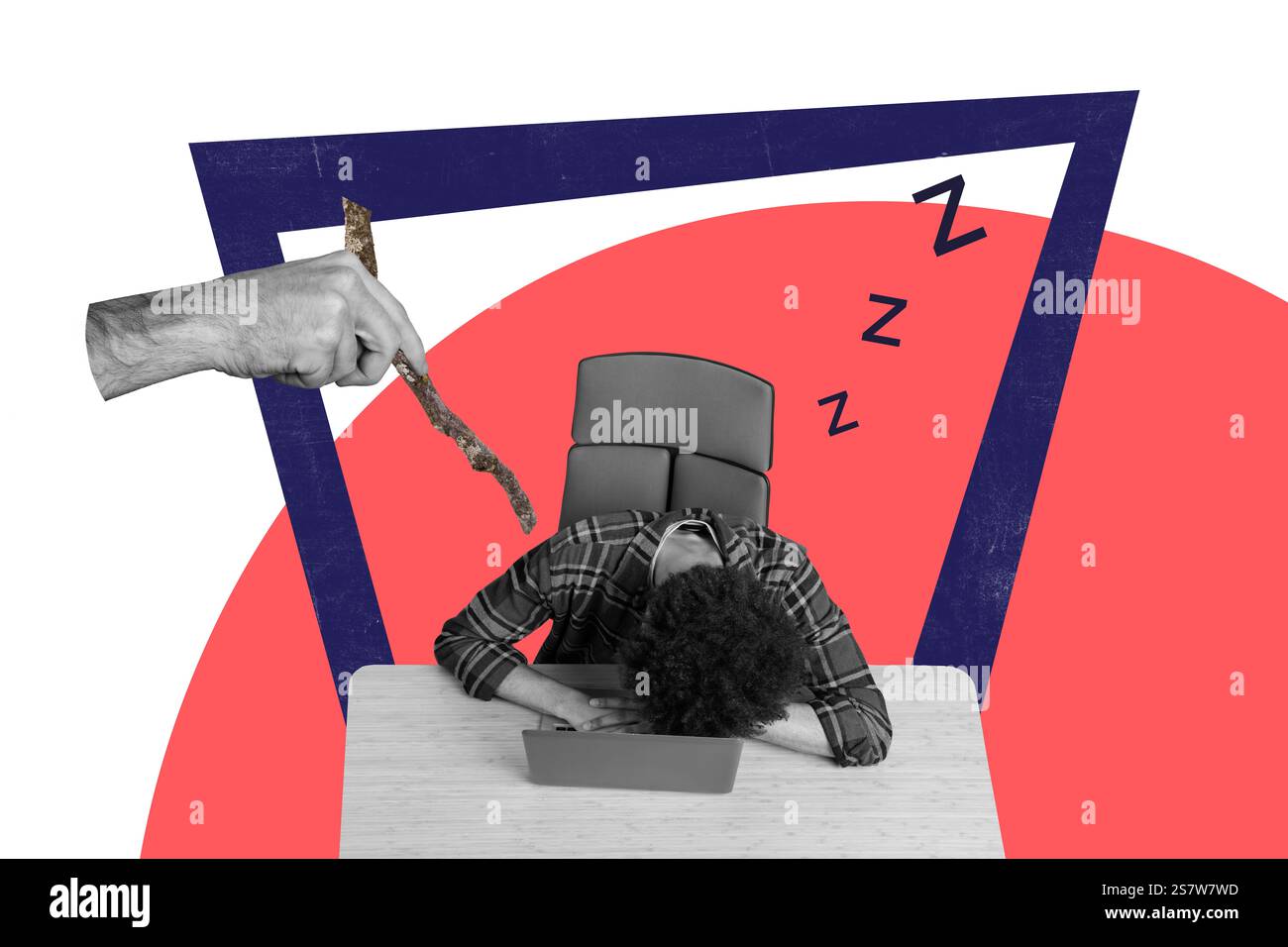 Creative sketch art collage of sleepy man employee lay workplace table ...