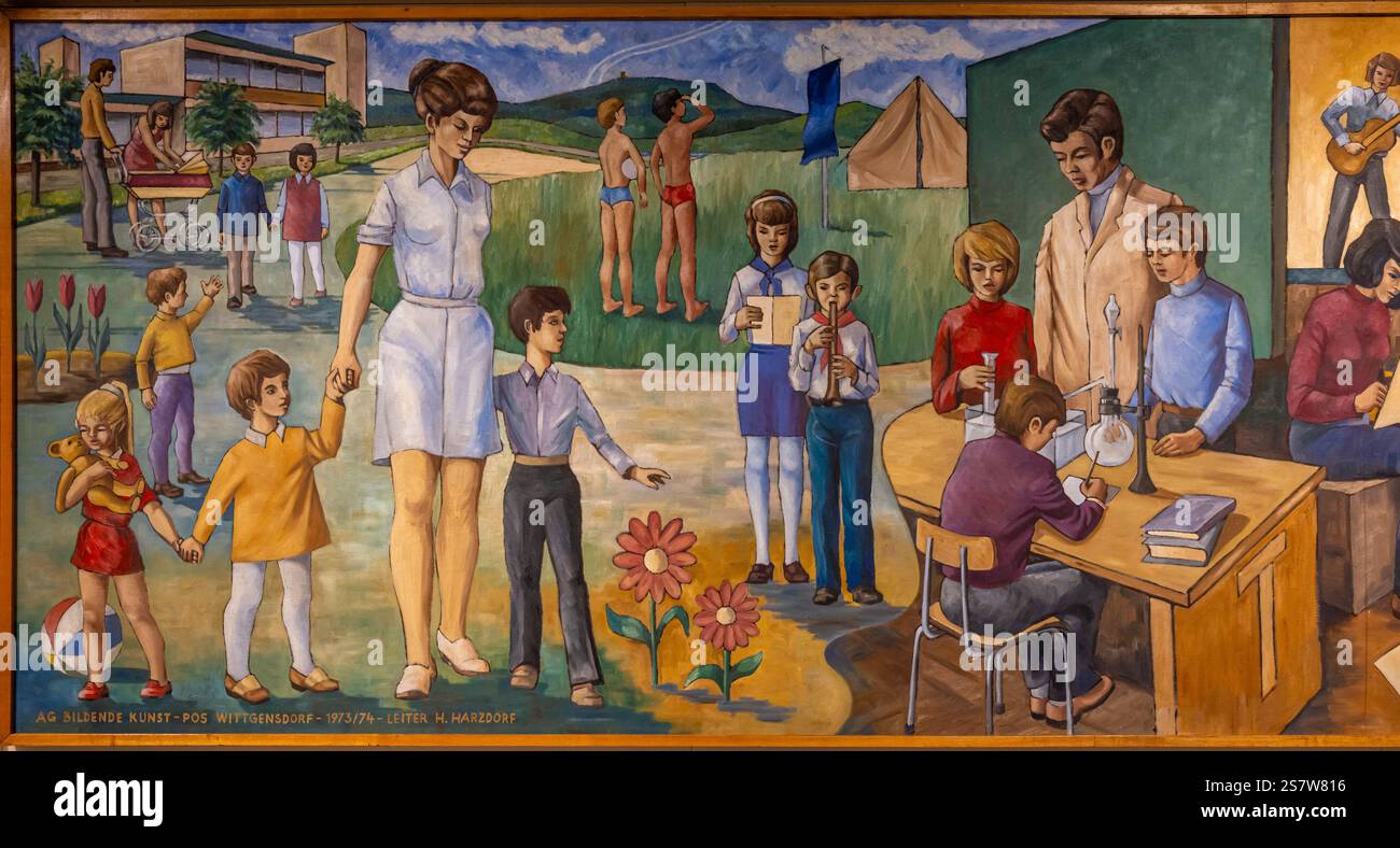 Painting illustrating life in GDR (DDR) in the seventies, Contemporary ...
