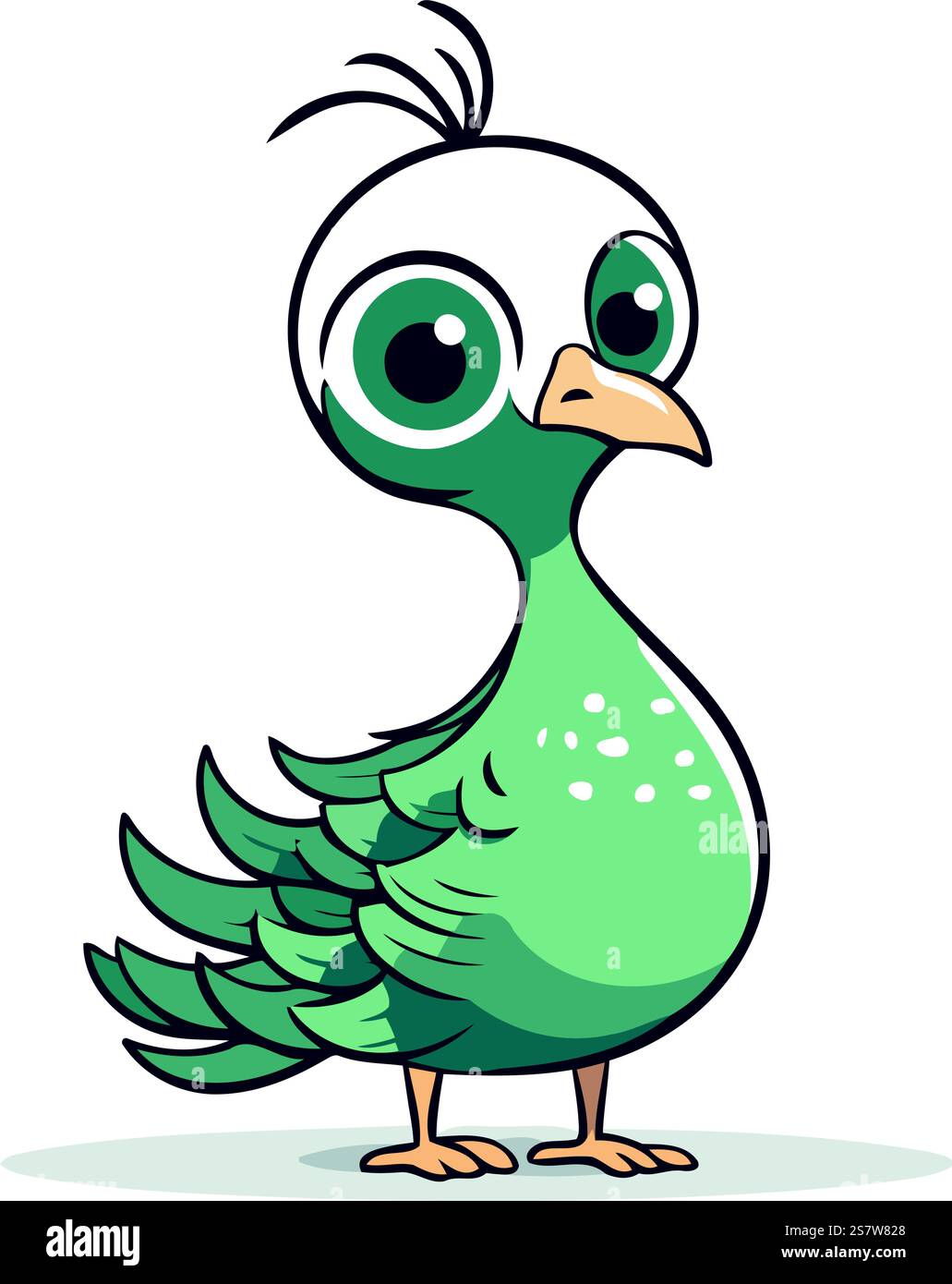 Cute cartoon green bird isolated on white background. Vector ...