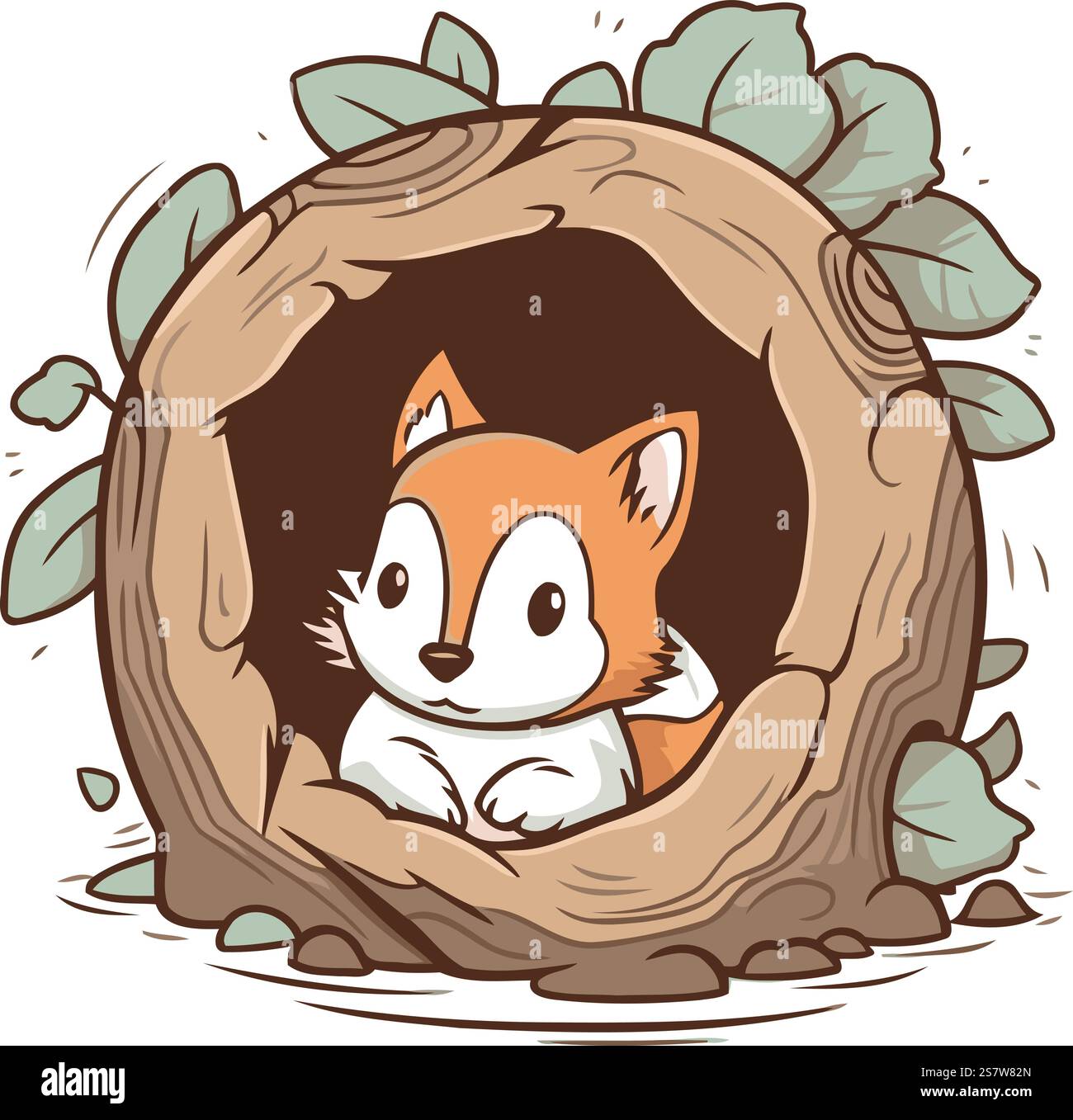 Cute fox in a hole in the tree. Vector illustration Stock Vector Image ...